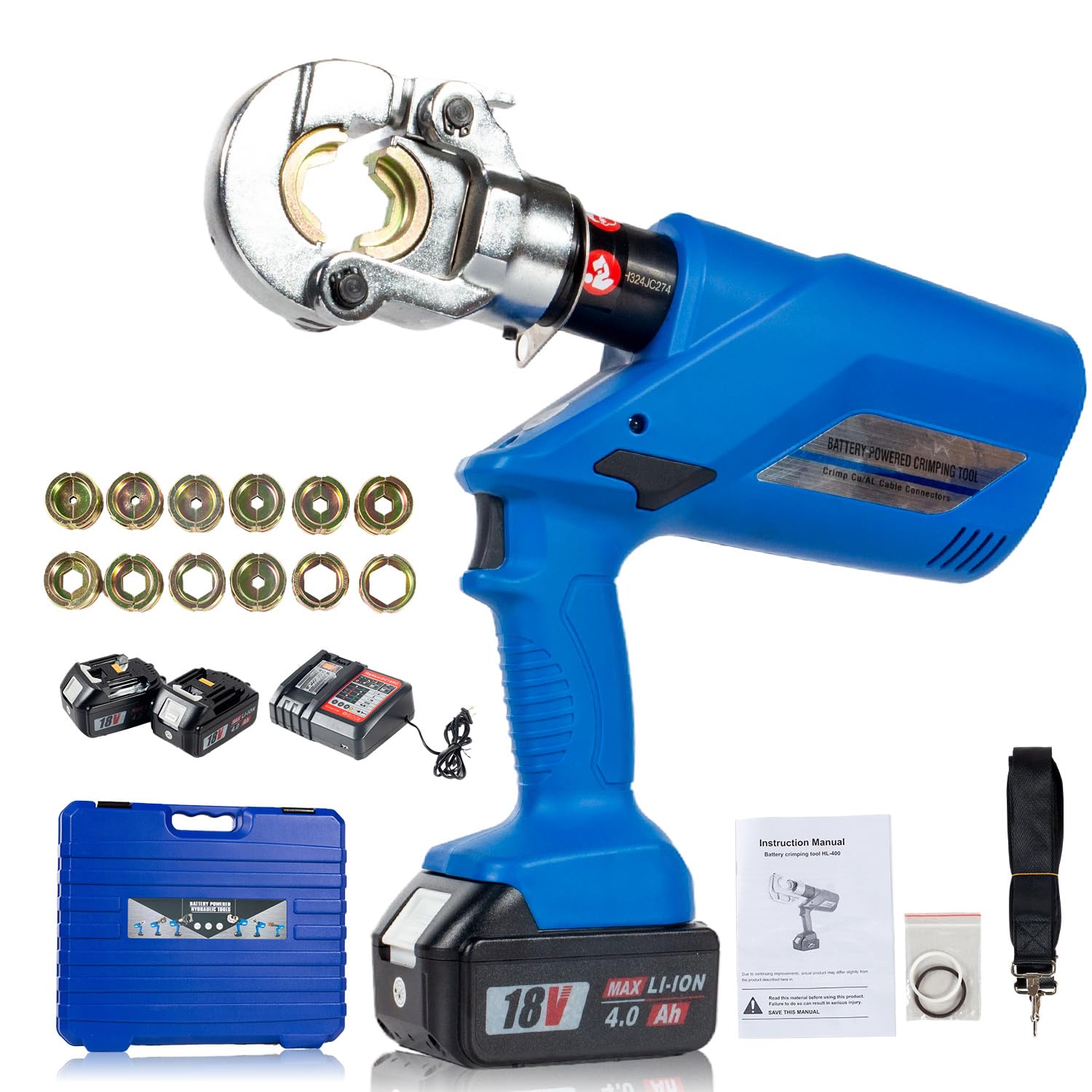 Electric Hydraulic Crimping Pliers Tool with 12 Dies & 2 Batteries ...