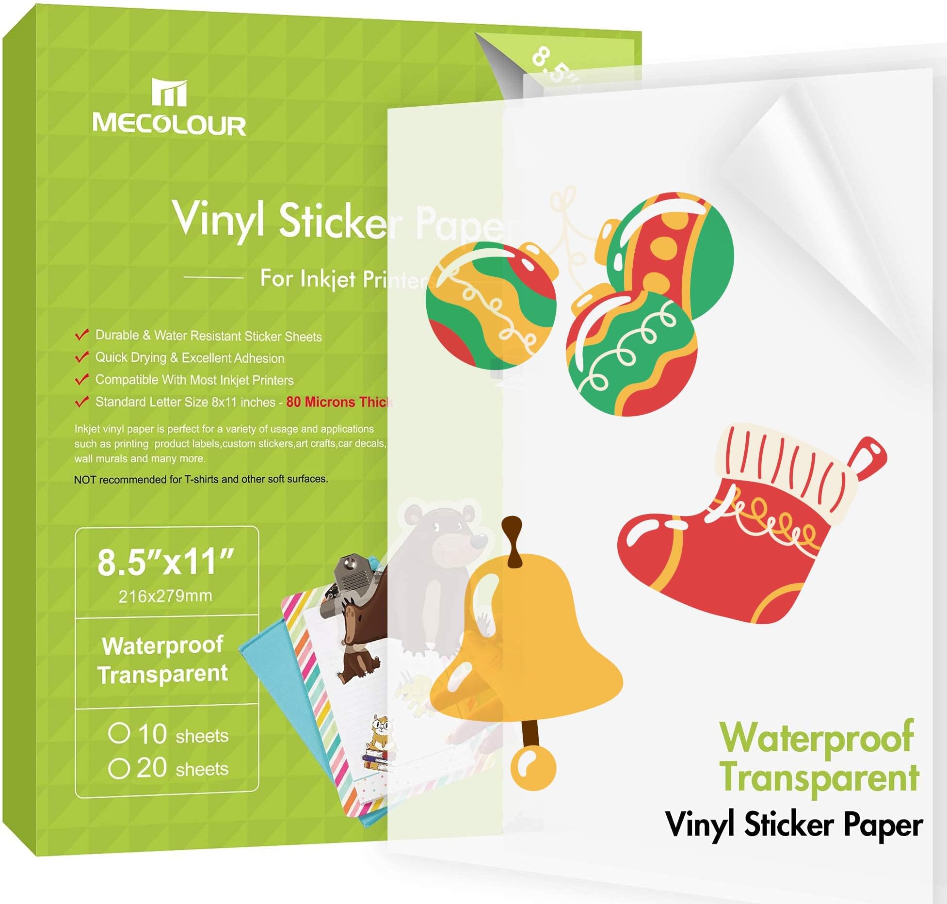 Amazon.com : MECOLOUR Premium Printable Vinyl Translucent Sticker Paper ...