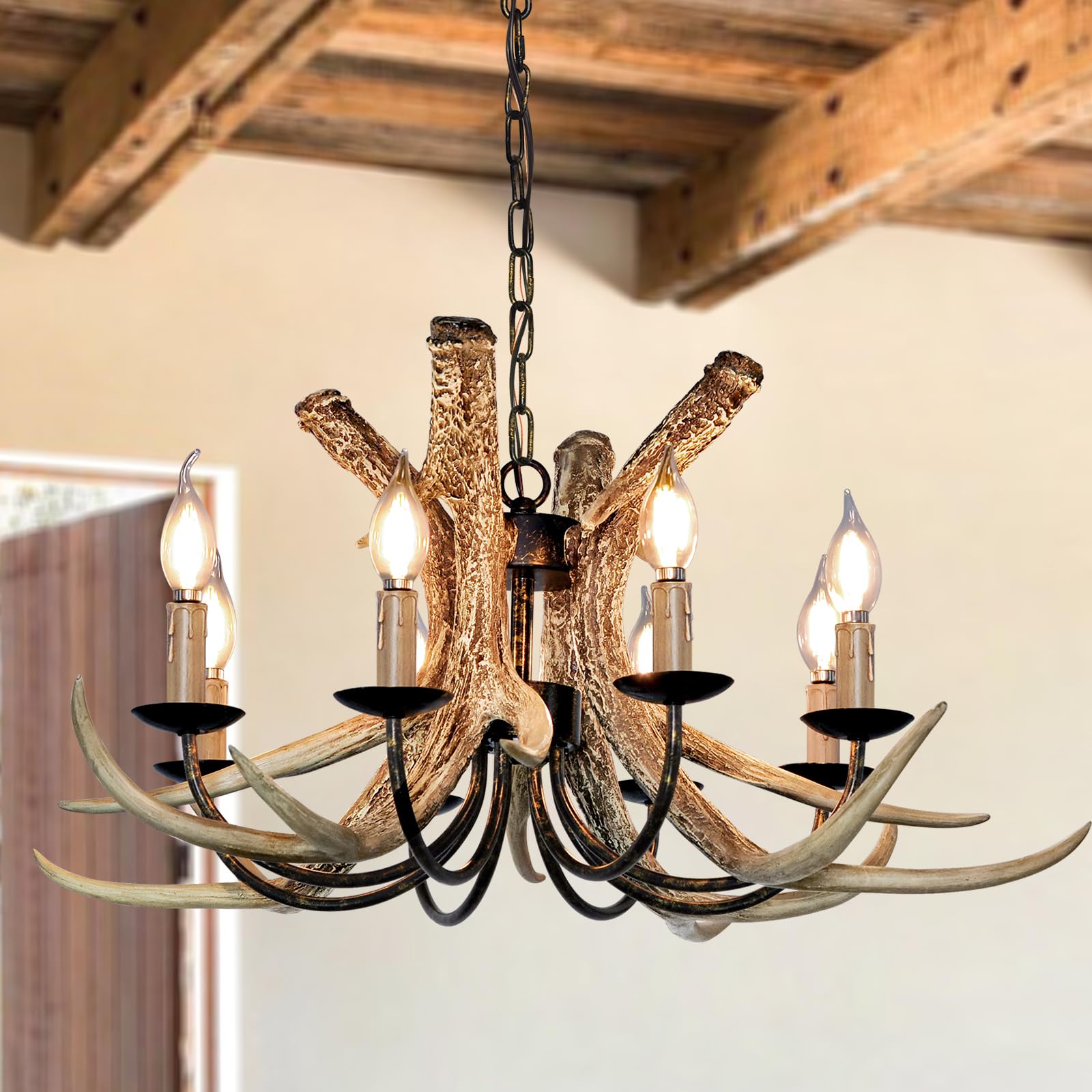 29'' Rustic Antler Chandelier 8 Lights, Large Resin Deer Chandelier ...