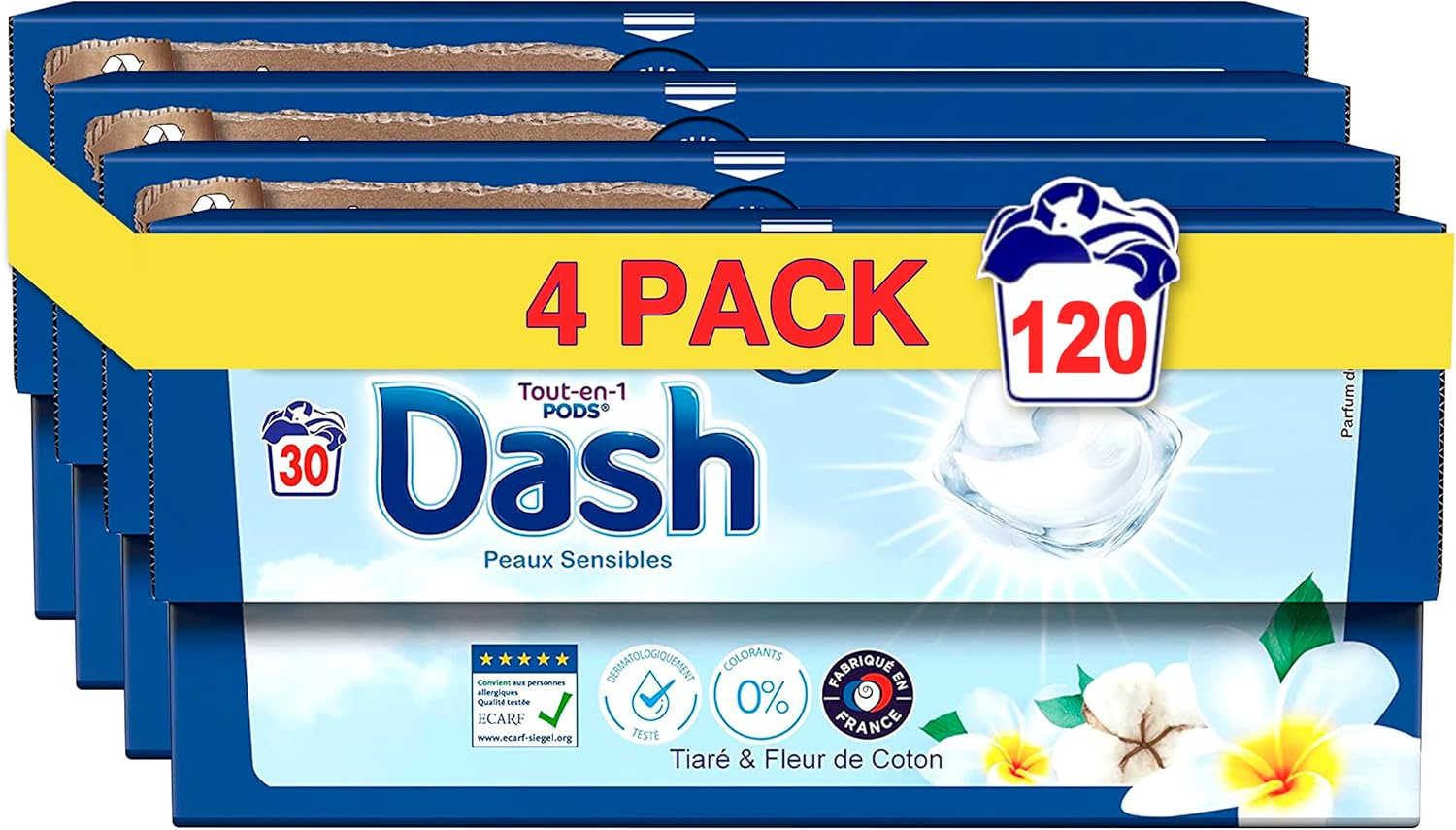Dash Tout-en-1 PODS Lessive En Capsules, 120 Lavages (4x30 Tablettes ...