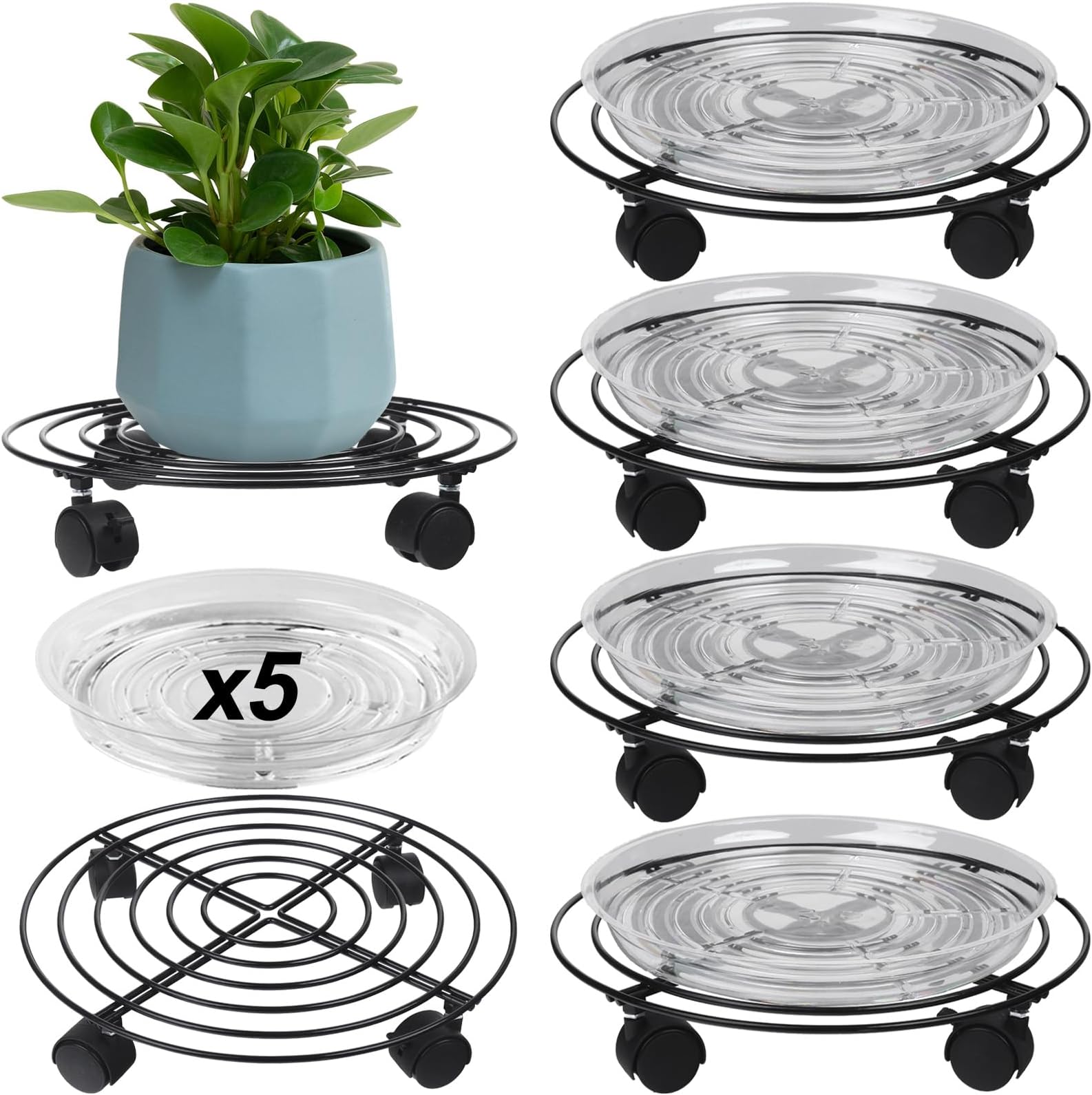 Amazon.com: SINJEUN 4 Pack 10.6 Inch Metal Plant Caddy, Rolling Potted ...
