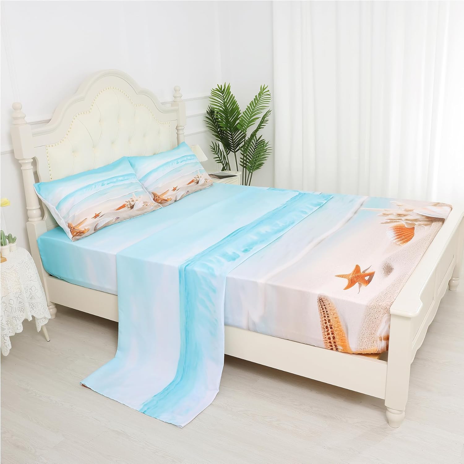Amazon.com: Beach Bed Sheets Set Twin Fitted Sheets Coastal Nature ...