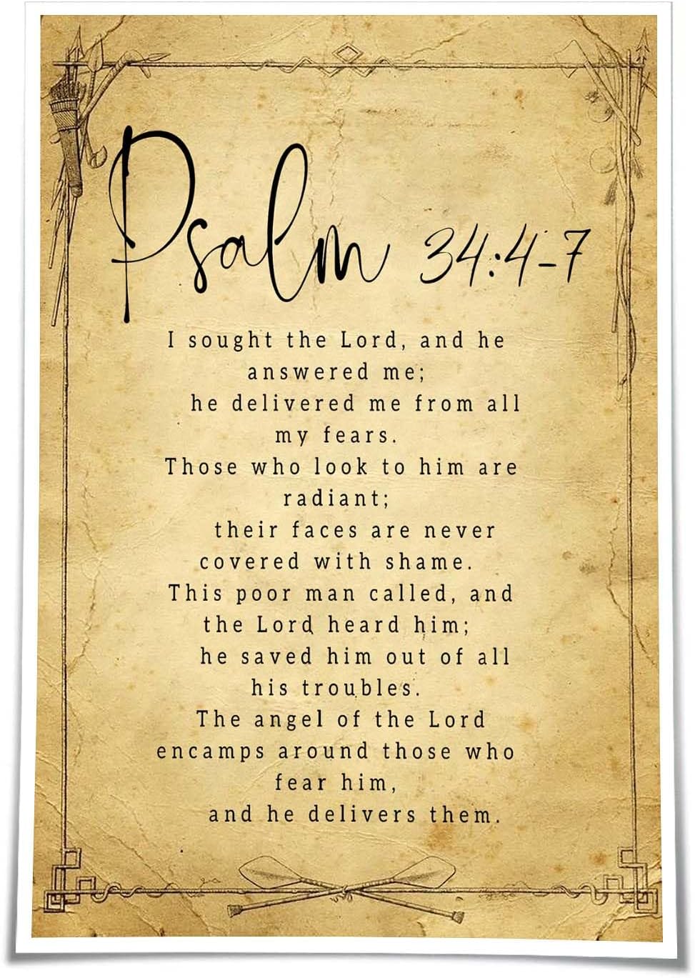 Amazon.com: Belceleb Psalm 34 4-7 Bible Verse Wall Art Scripture Poster ...