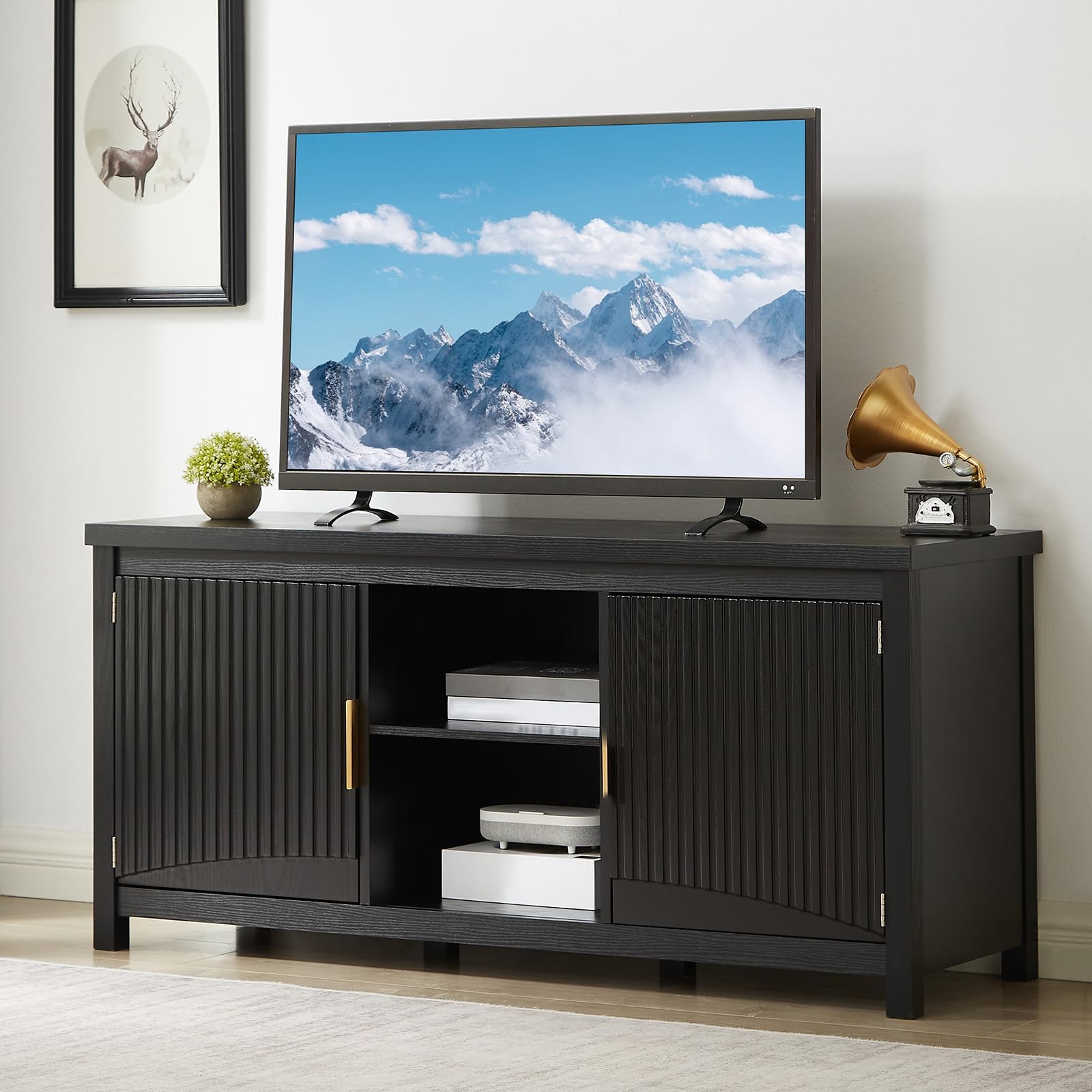 Amazon.com: Unovivy Fluted TV Stand, Mid Century Modern TV Console ...