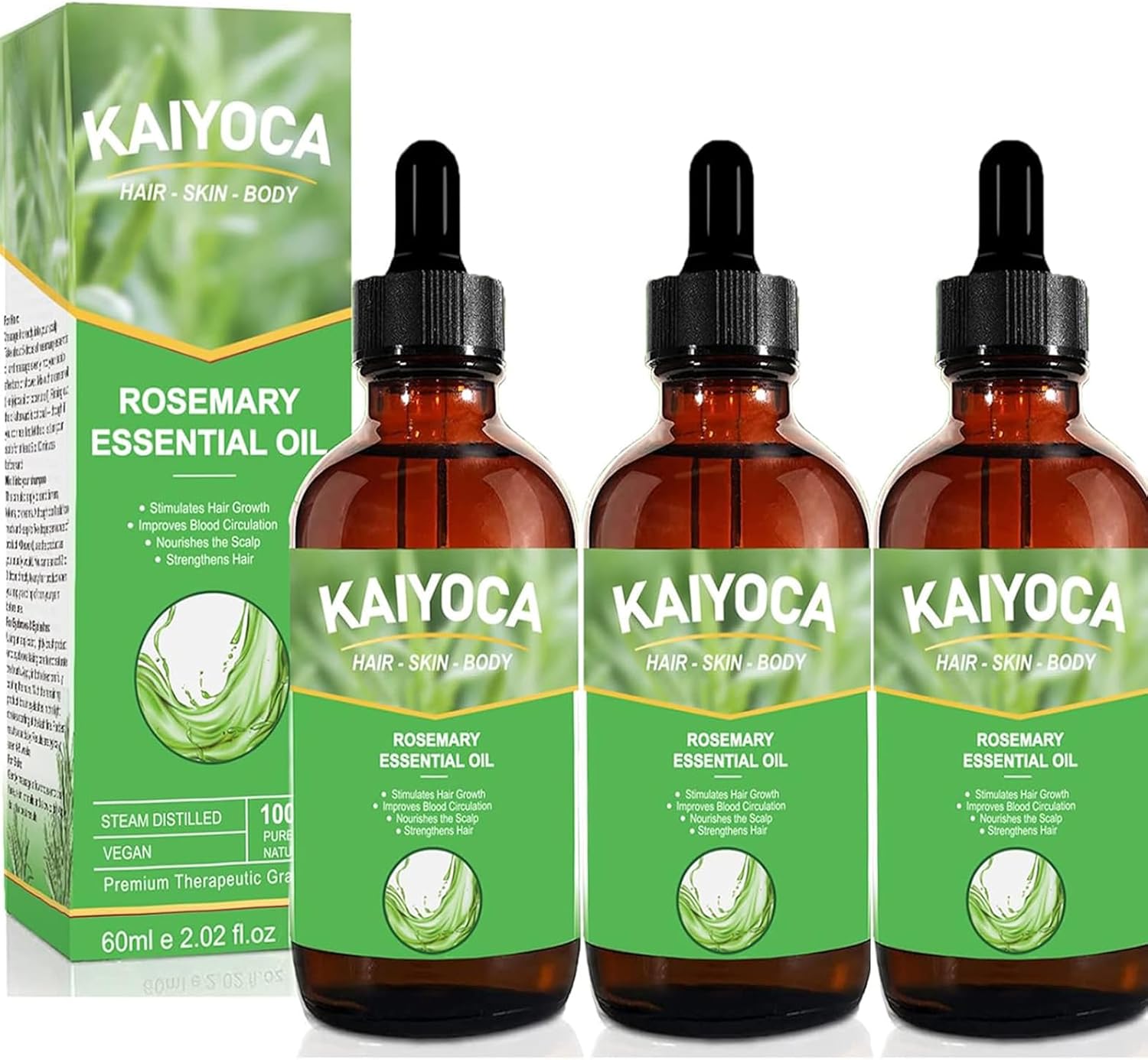 3 Packs Pure Natural Rosemary Essential Oils, Hair Growth Scalp Oil for ...