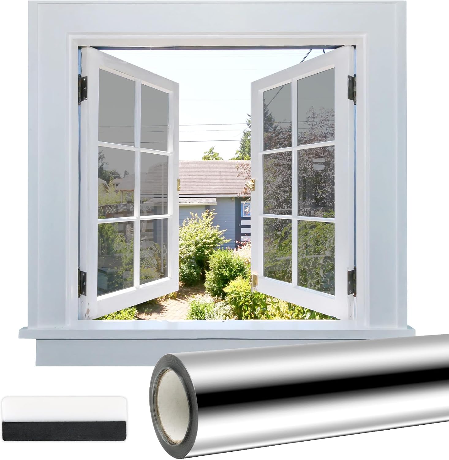 One Way Window Film, VEGCOO Silver One Way Window Film Anti Glare Heat ...