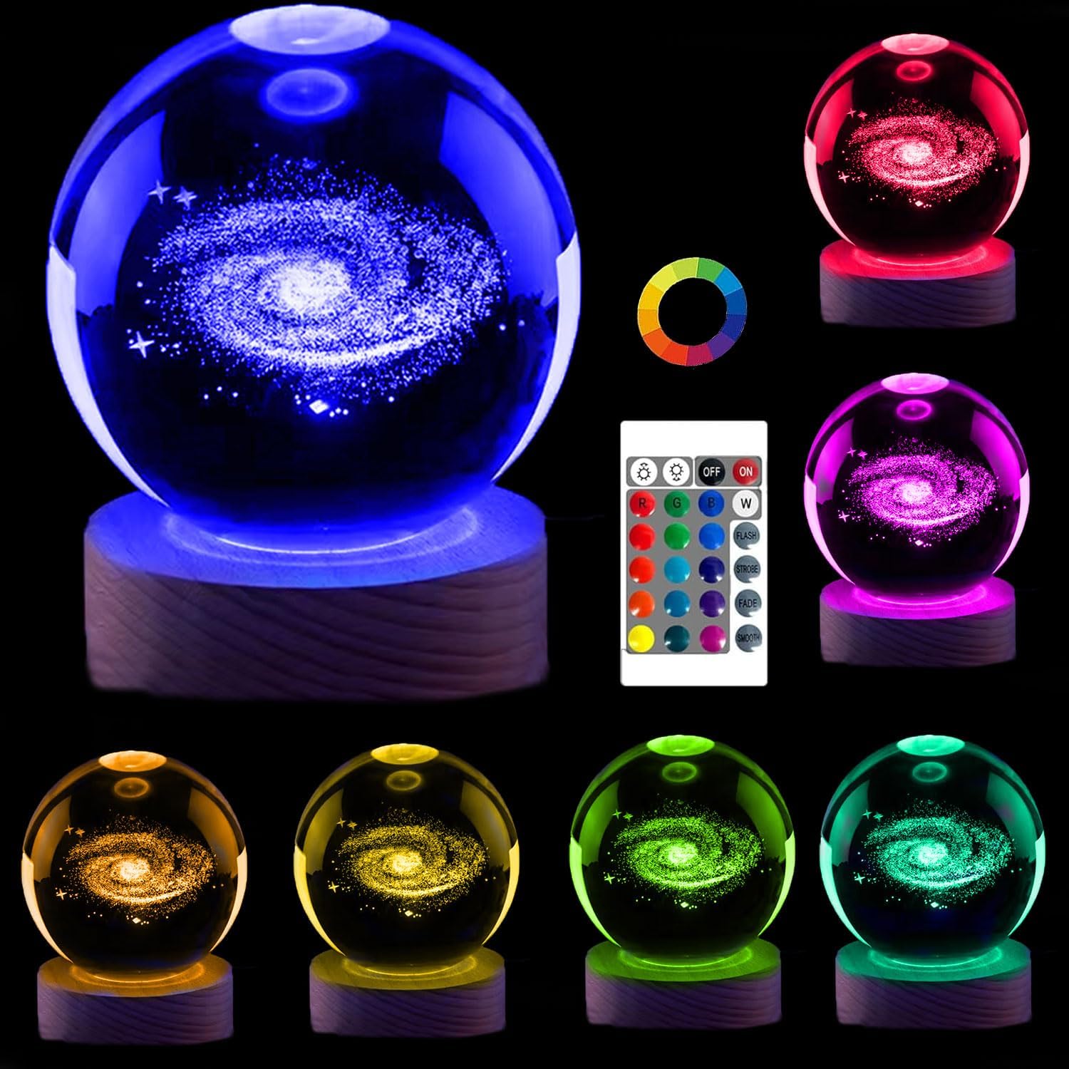 3D Galaxy Light,16 Color Solar System Crystal Ball Night Light,3.15 ...