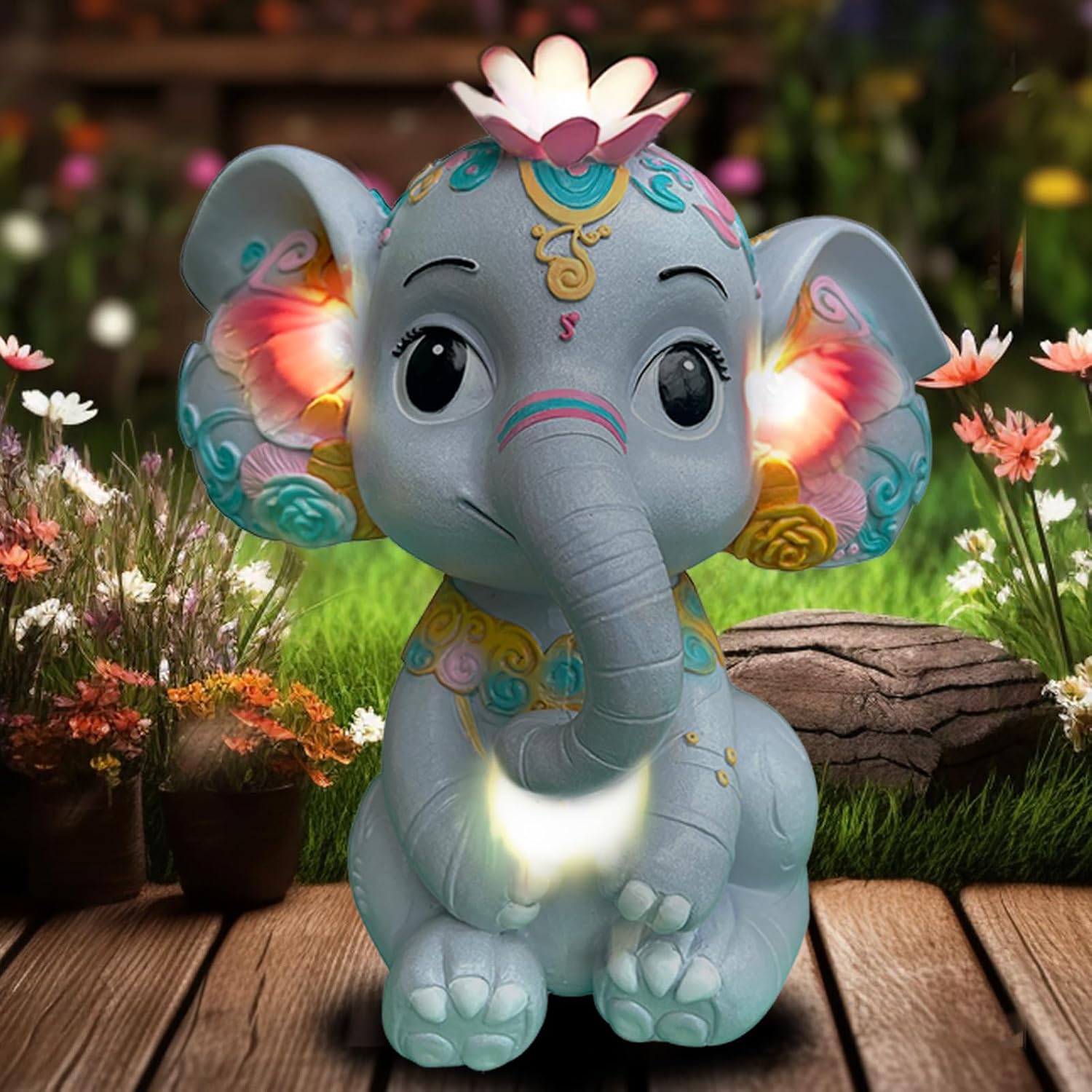 Sgreatiny Solar Garden Elephant Statue with 4 LED Lights, Outdoor Lawn ...