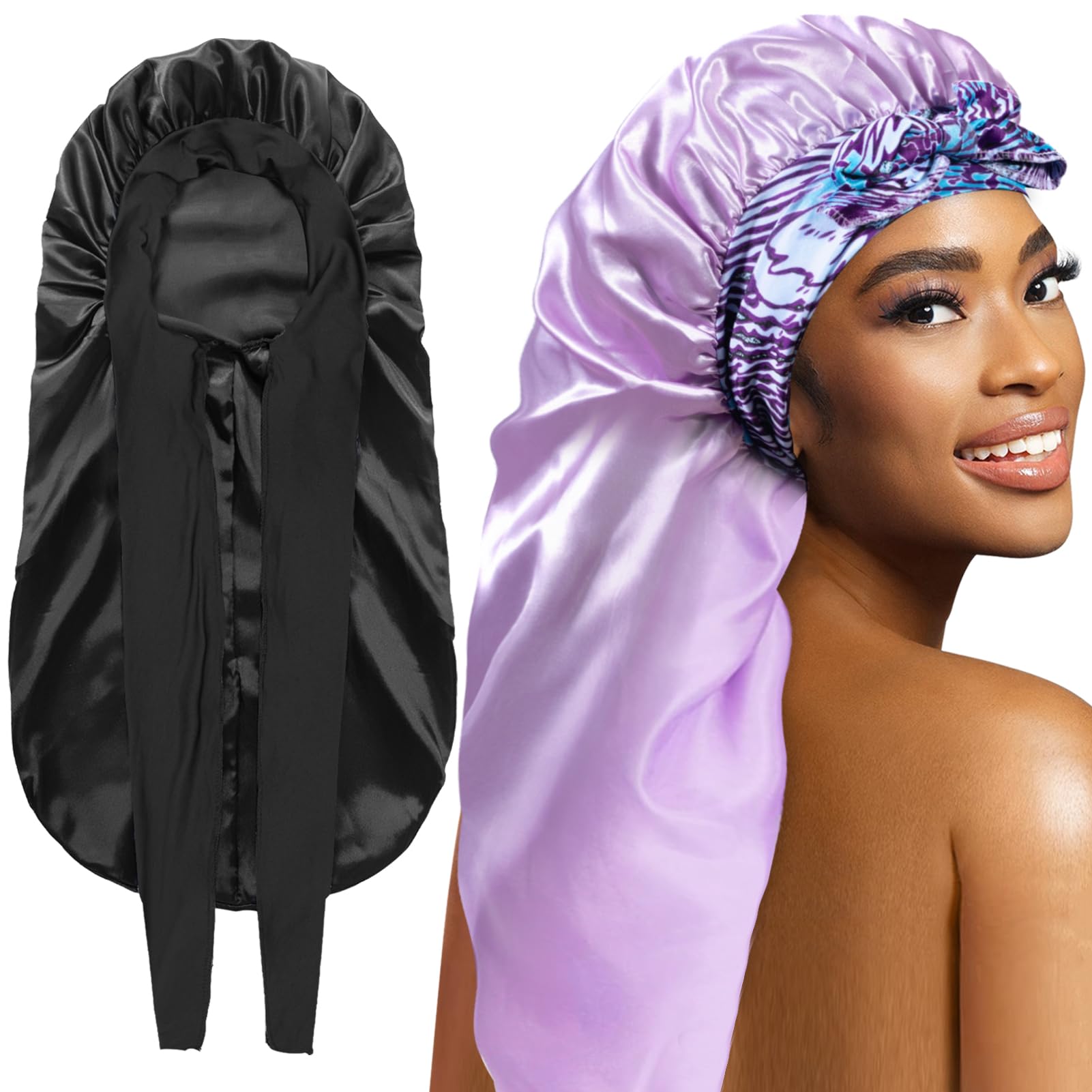 Amazon.com : 2Pack Bonnets for Black Women Braid Bonnet, Large Long ...