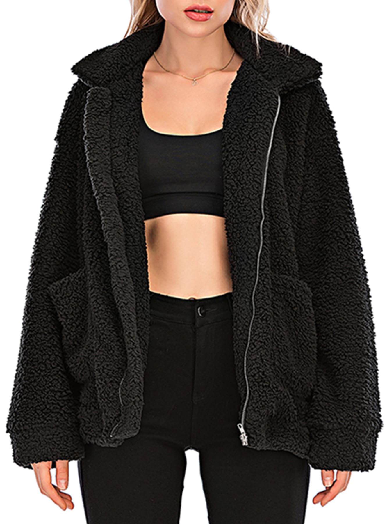 Comeon Winter Coats for Women Shaggy Fur Jacket Fuzzy Faux Shearling ...