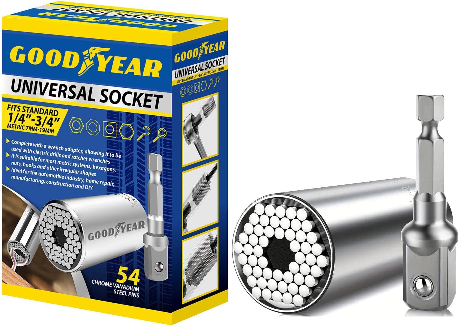 Goodyear Universal Socket Set | 1/4"-3/4" | Includes Wrench Adapter ...