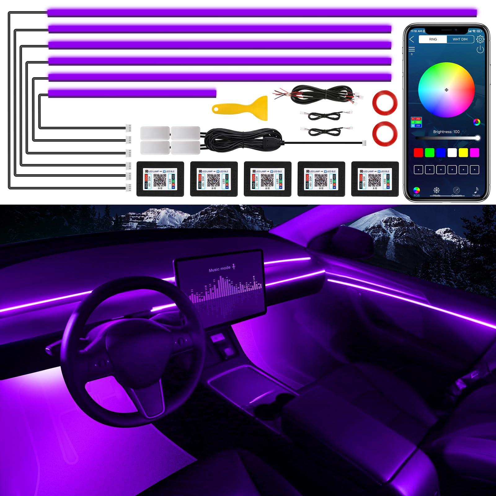 Snapklik.com : Acrylic Interior Car LED Strip Light