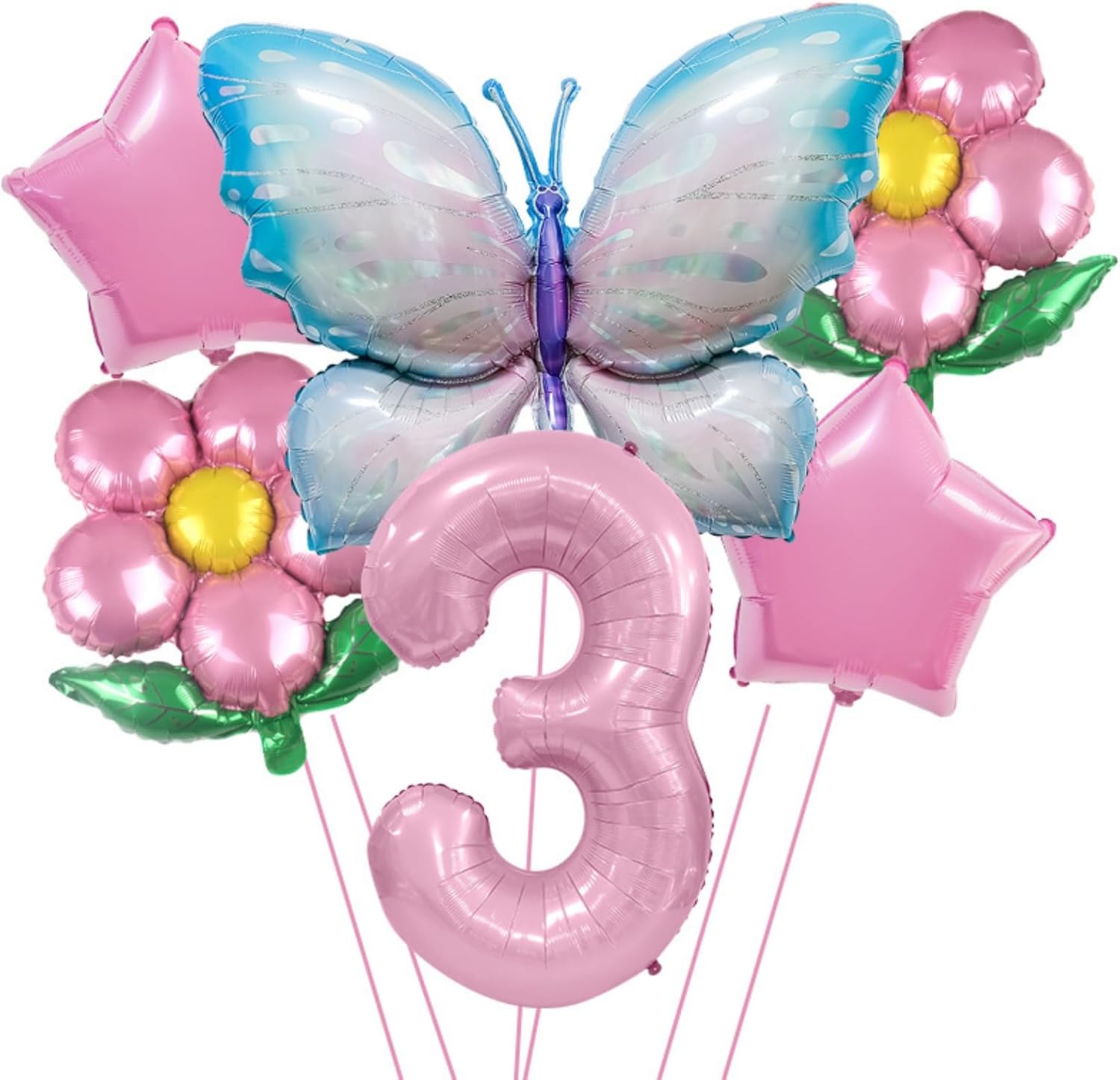 Amazon.com: 40-Inch Pink Number 3 Balloons Set, Butterfly Birthday ...