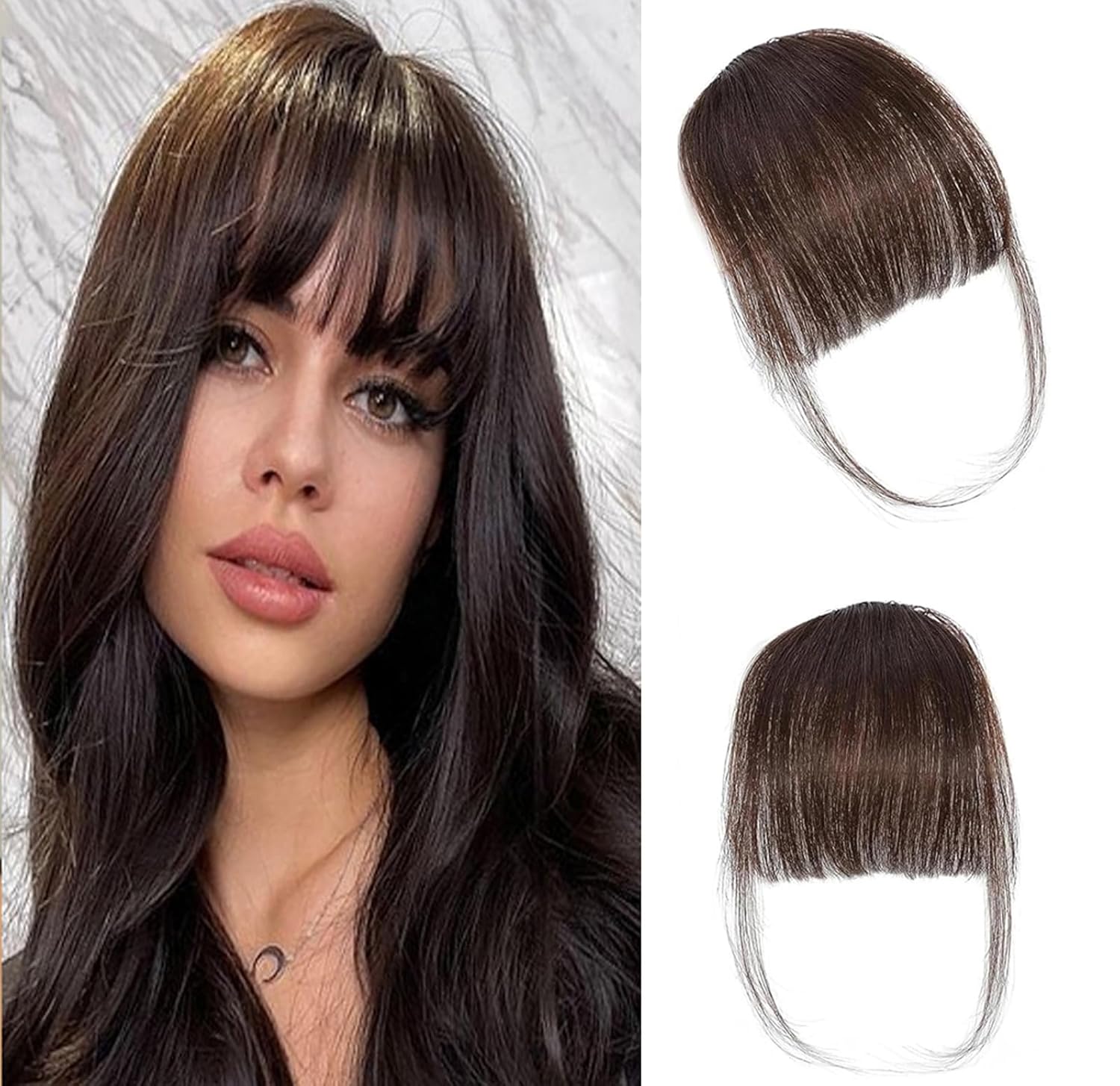 Amazon.com : SUNFA Clip in Bangs 100% Real Human Hair Extensions Wispy ...