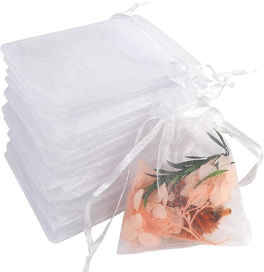 Soodyoow 100Pcs White Organza Drawstring Pouches, 7x9cm Small Organza ...