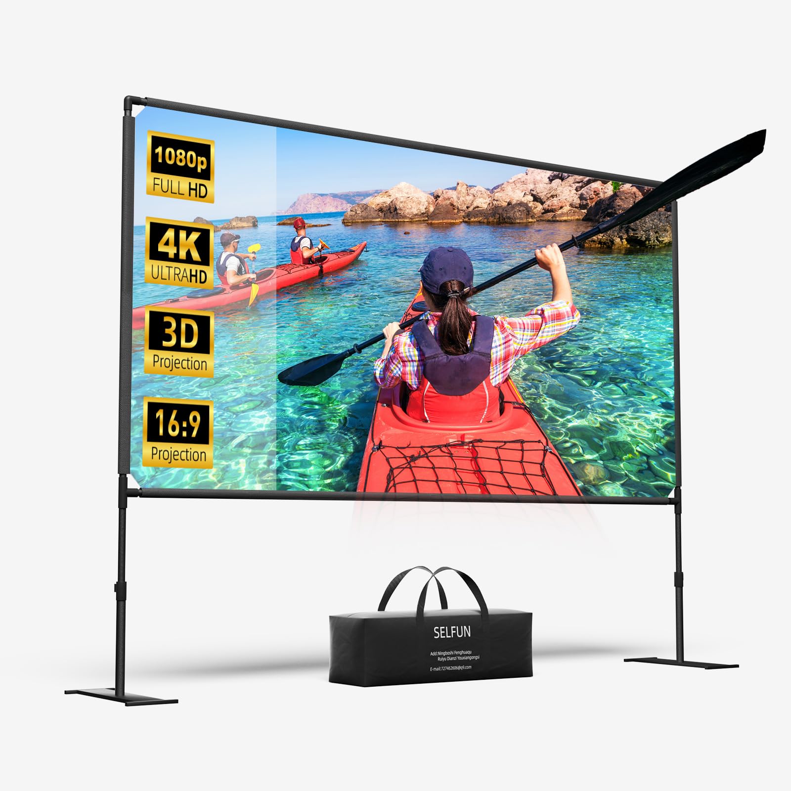 Amazon.com: Selfun Projector Screen with Stand, 100 Inch Projection ...