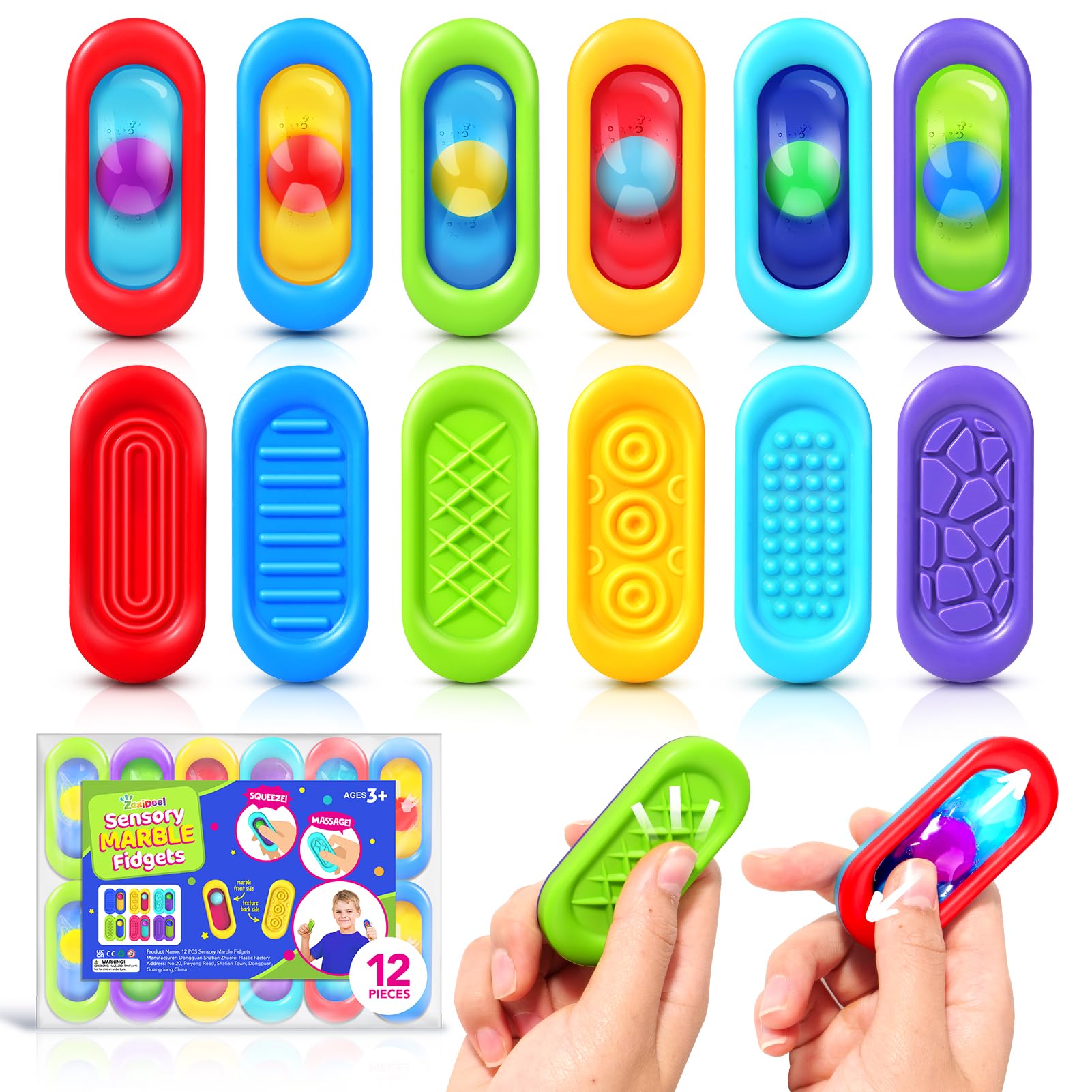 Snapklik.com : Sensory Marble Fidget For Kids Adults- 12 Pcs Gel Filled ...
