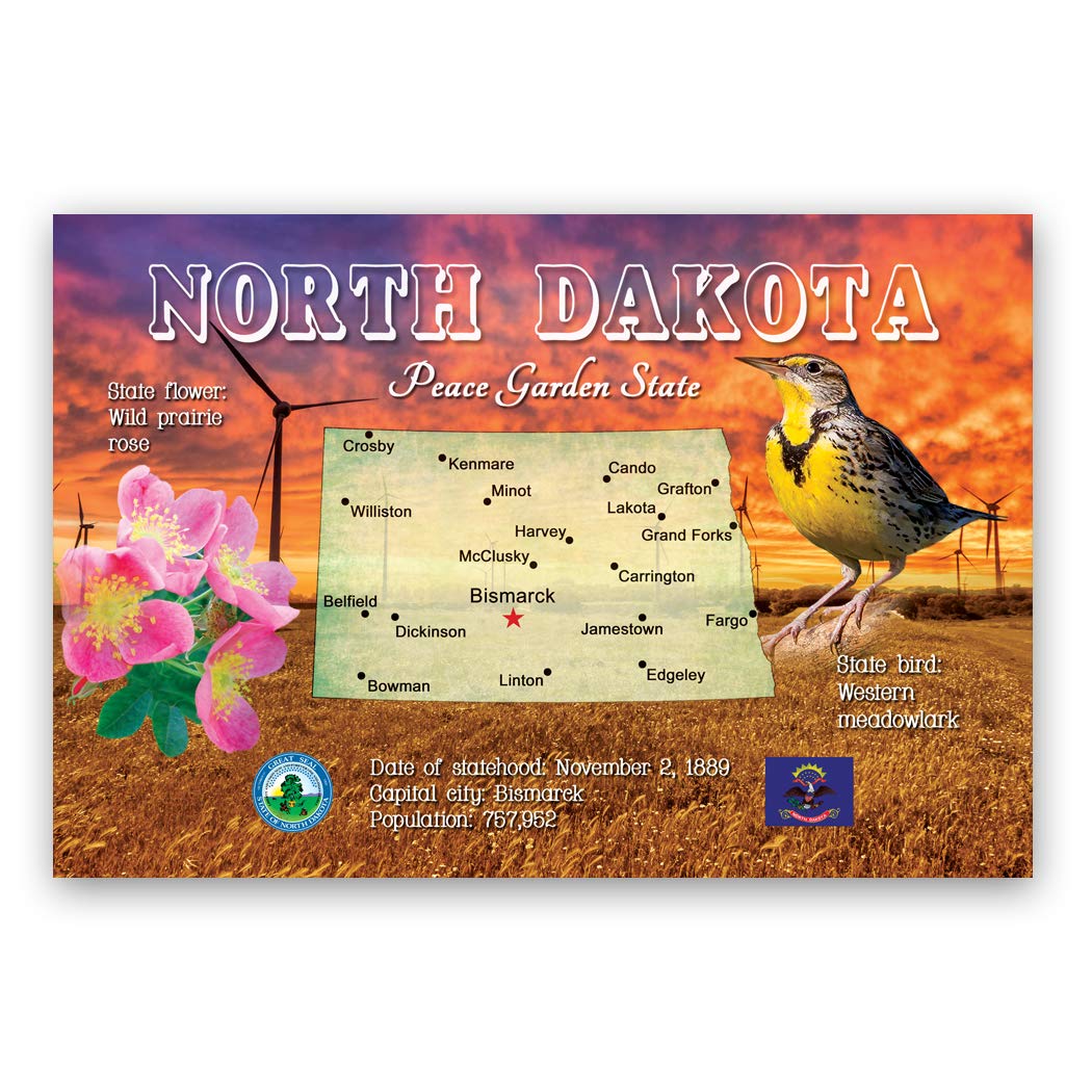 Amazon.com : NORTH DAKOTA MAP postcard set of 20 identical postcards ...
