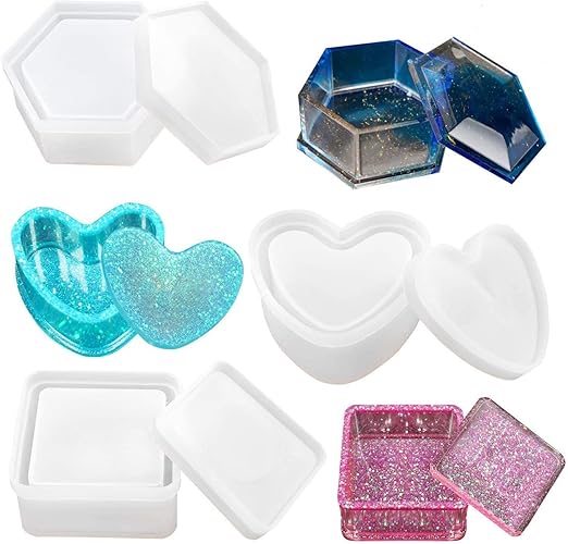 Amazon.com: Resin Jewelry Box Molds With Heart Shape Silicone, Hexagon ...