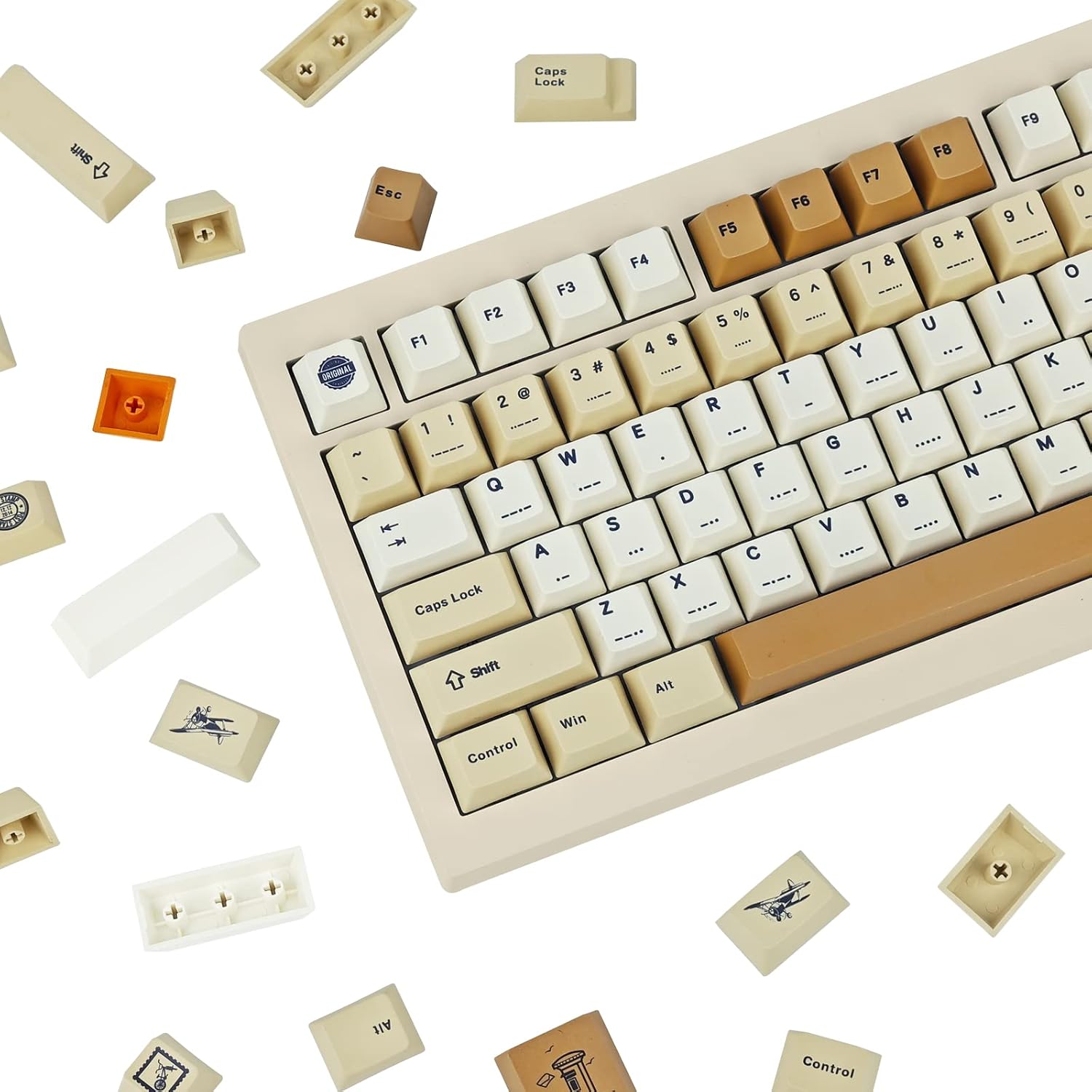 Amazon.com: 143 Keys Cream Keycaps Set, Retro Beige PBT Cherry Profile ...
