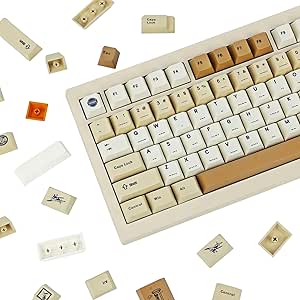 143 Keys Beige Keycaps, Brown Retro Stamp Theme PBT Keycaps, Dye ...