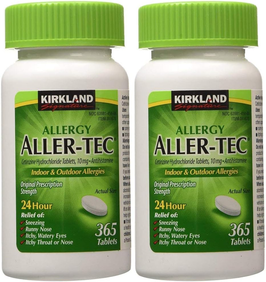 Amazon.com: Kirkland Signature funlbh Aller-Tec Cetirizine HCL 10 毫克抗組胺藥片,365 片(2 片裝) : 健康與家庭