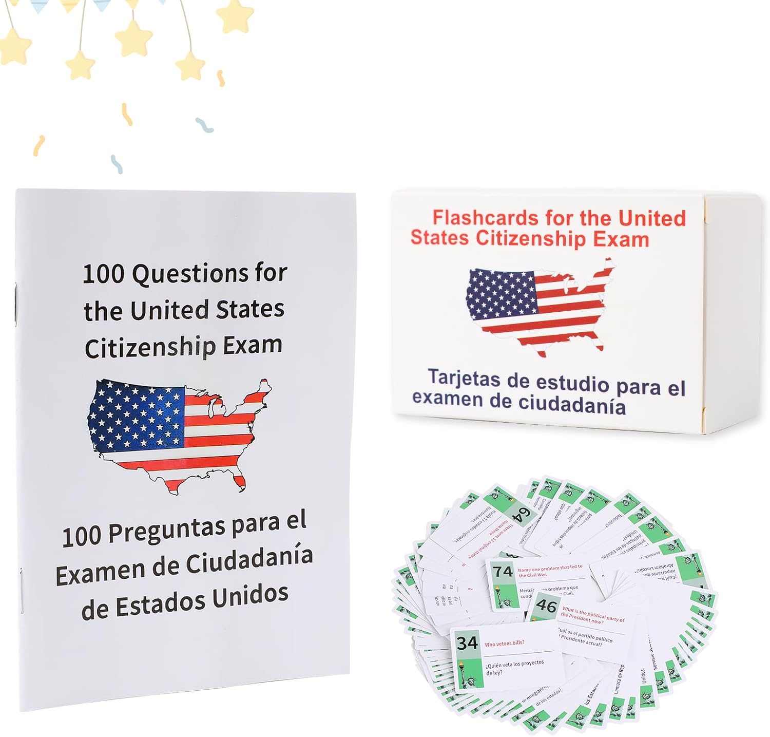 U.S Citizenship Flash Cards 2025-with Bilingual Booklet English/Spanish ...