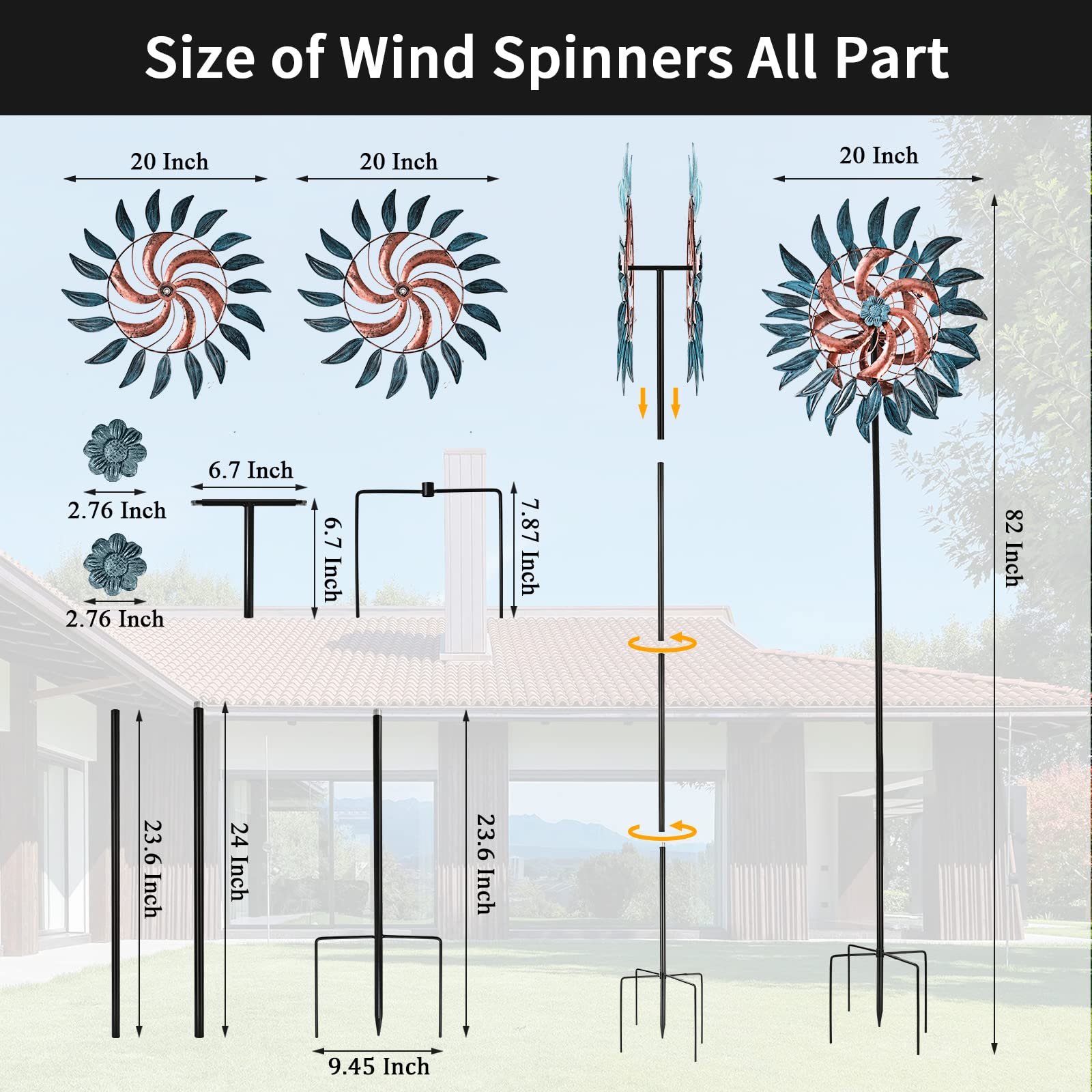 TIRYIUOU 82inch Kinetic Wind Spinners for Yard and Garden, Vertical ...