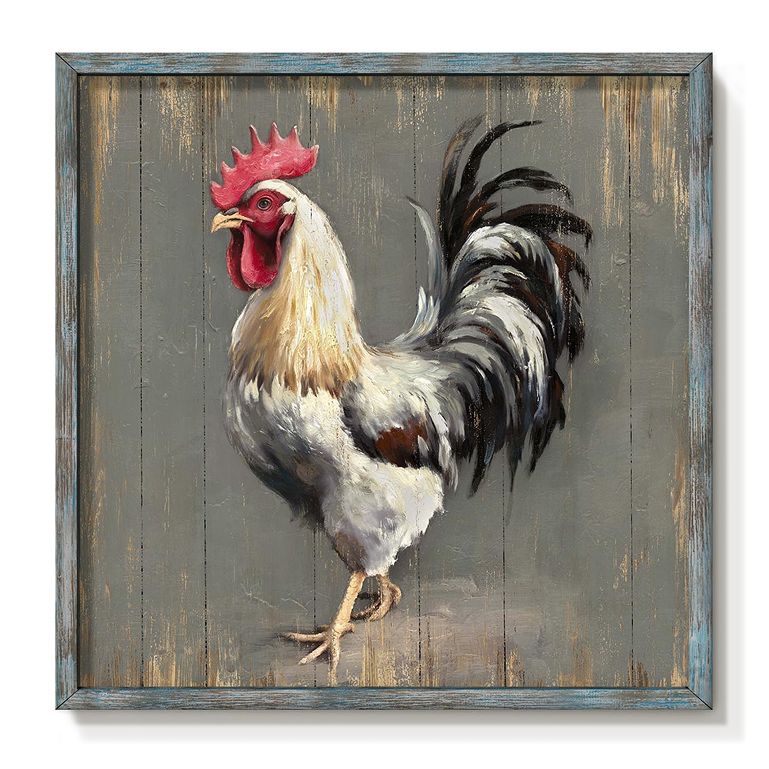 Amazon.com: Rooster Wooden Wall Art Decor: Farm Cock Picture Country Animal Framed Artwork ...