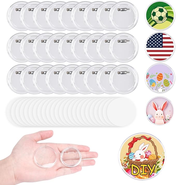 Amazon.com: Happizza 100pcs Acrylic Clear Button Pins,1.77 Inch Custom ...