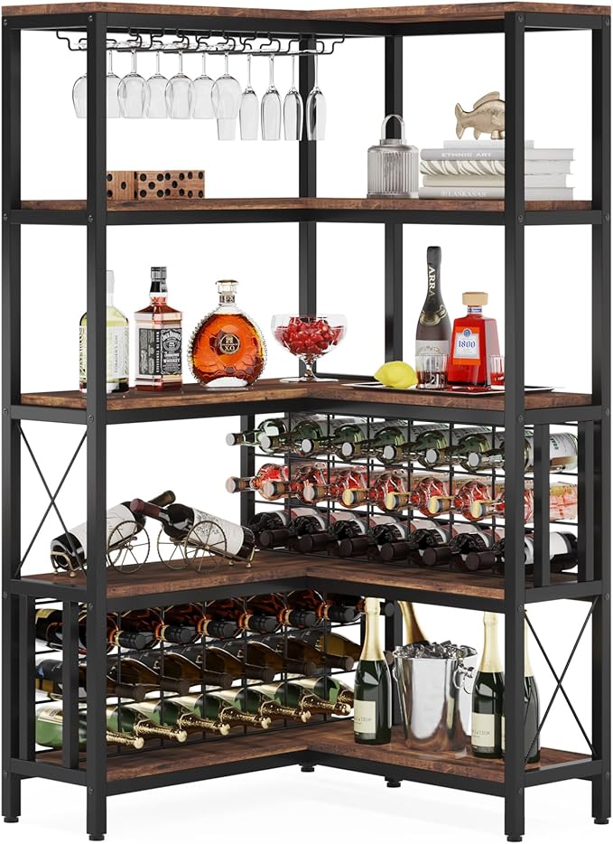 Amazon.com: LITTLE TREE Corner Wine Rack 5-Tier L Shaped Bar Cabinets ...