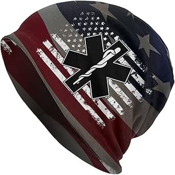 Rqwaaed American Flag EMS Star of Life EMT Beanie Hat Winter Warm ...