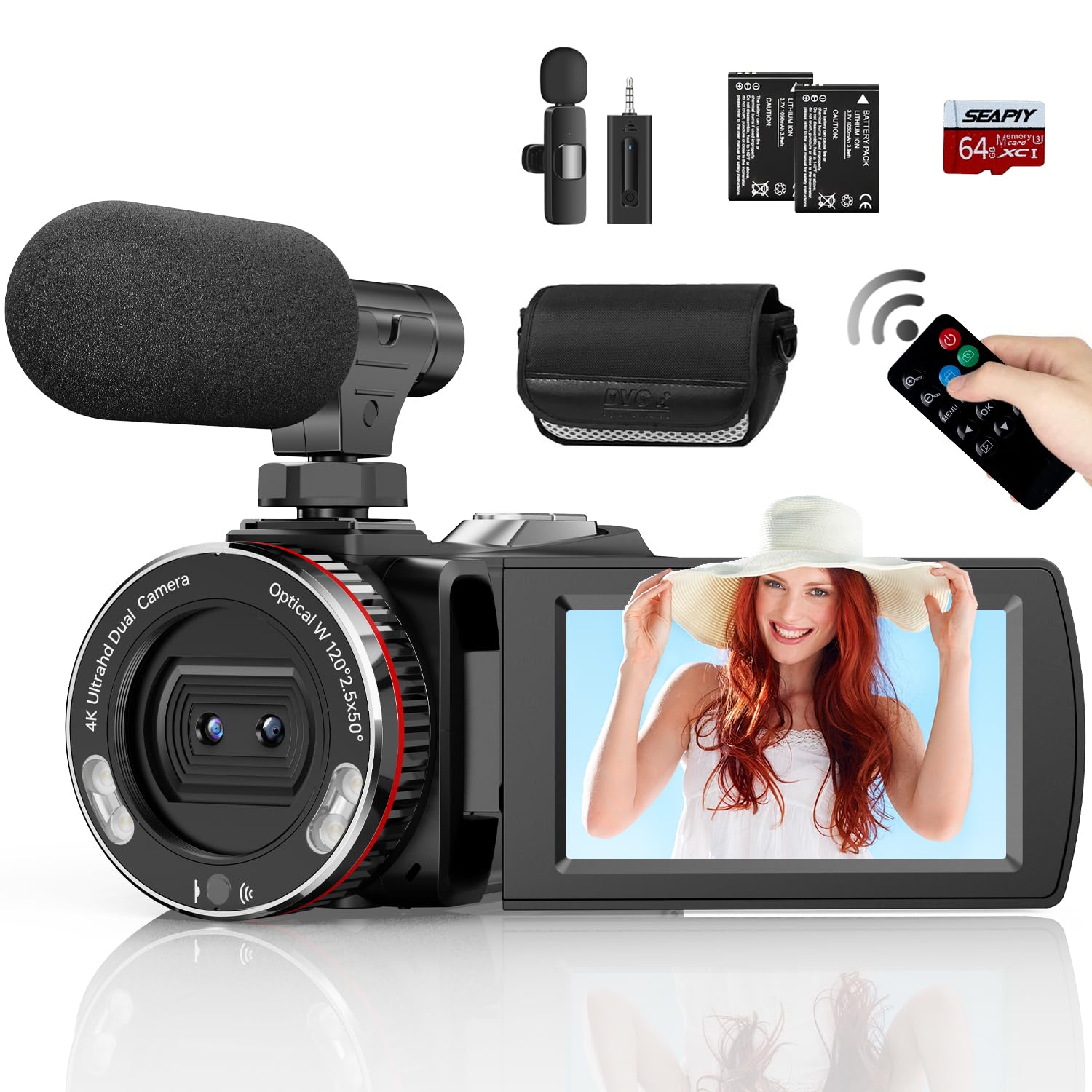 4K Camcorder, 64MP 60FPS Vlogging Camera with Wireless Microphone for ...