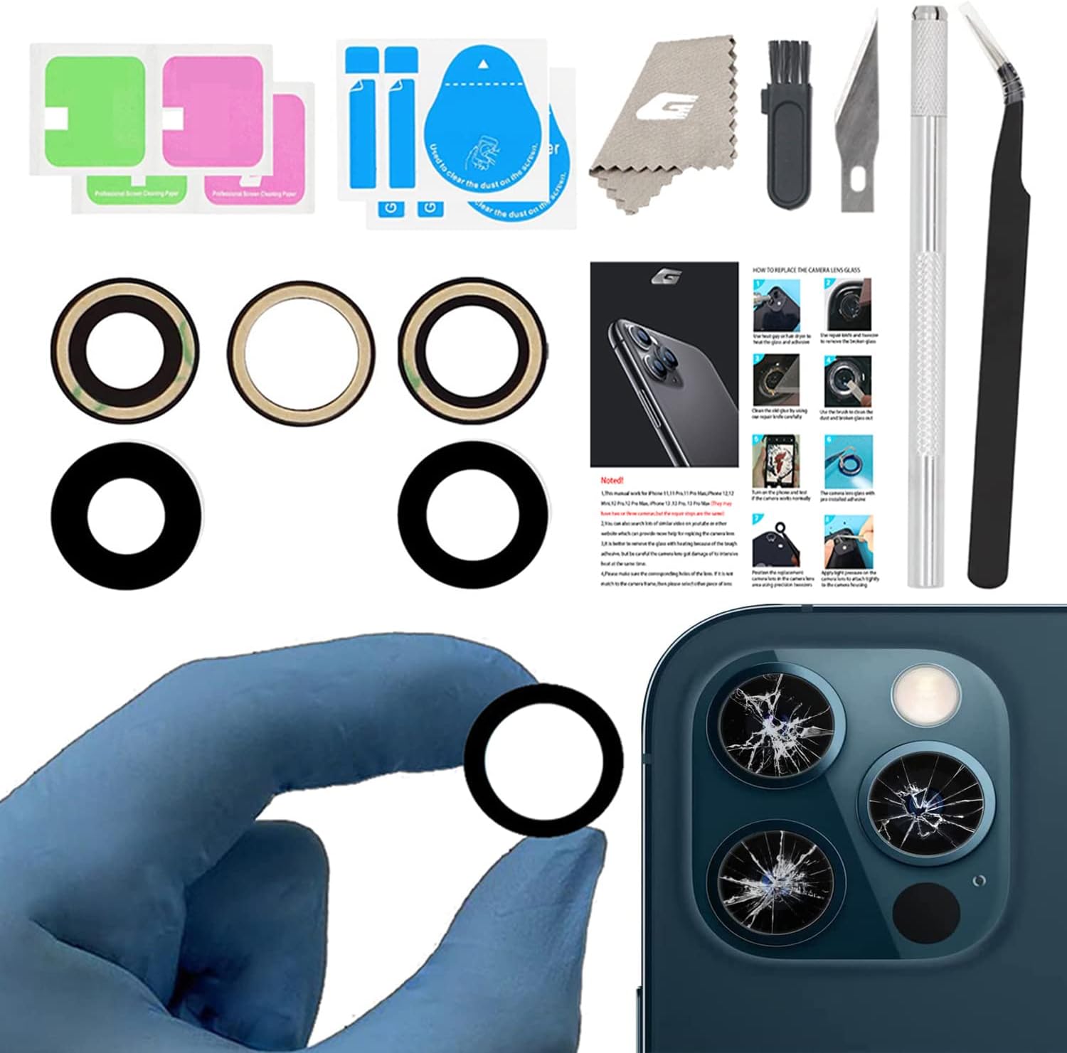 Rear Camera Lens Covers Replacement for iPhone 12 Pro, GVKVGIH Back ...
