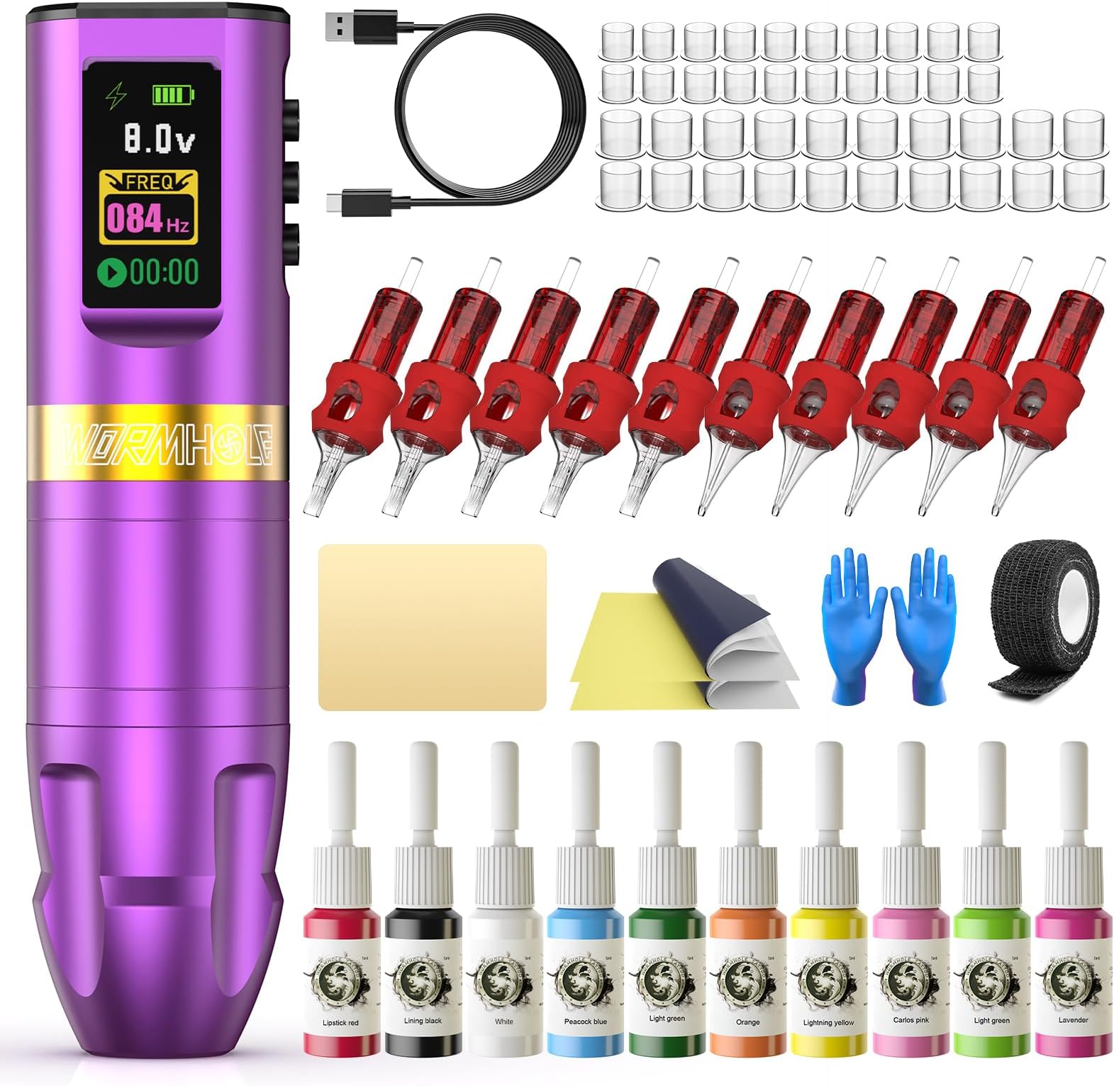 Amazon.com: Wormhole Tattoo Gun Kit Wireless Tattoo Machine Kit with ...