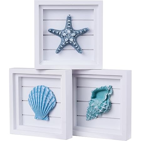 Amazon.com: TideAndTales Blue Seashells and Starfish (Framed Set of 3 ...