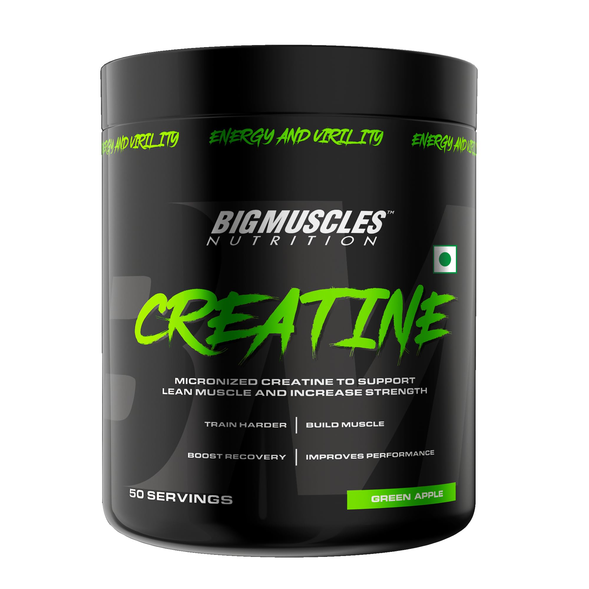 Bigmuscles Nutrition Creatine [155g, 50 Servings]|Green Apple ...
