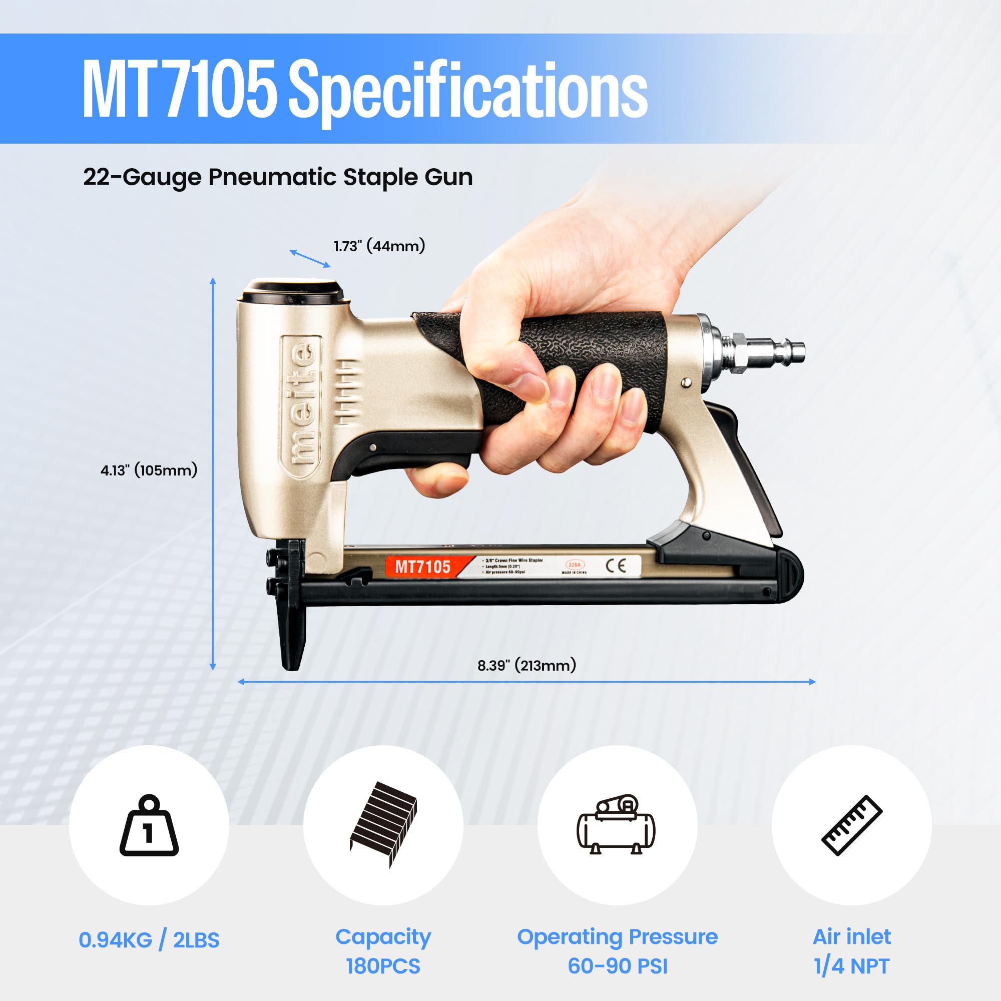 Snapklik.com : Meite Pneumatic Upholstery Stapler, Accepts 22 Gauge 3/8 ...