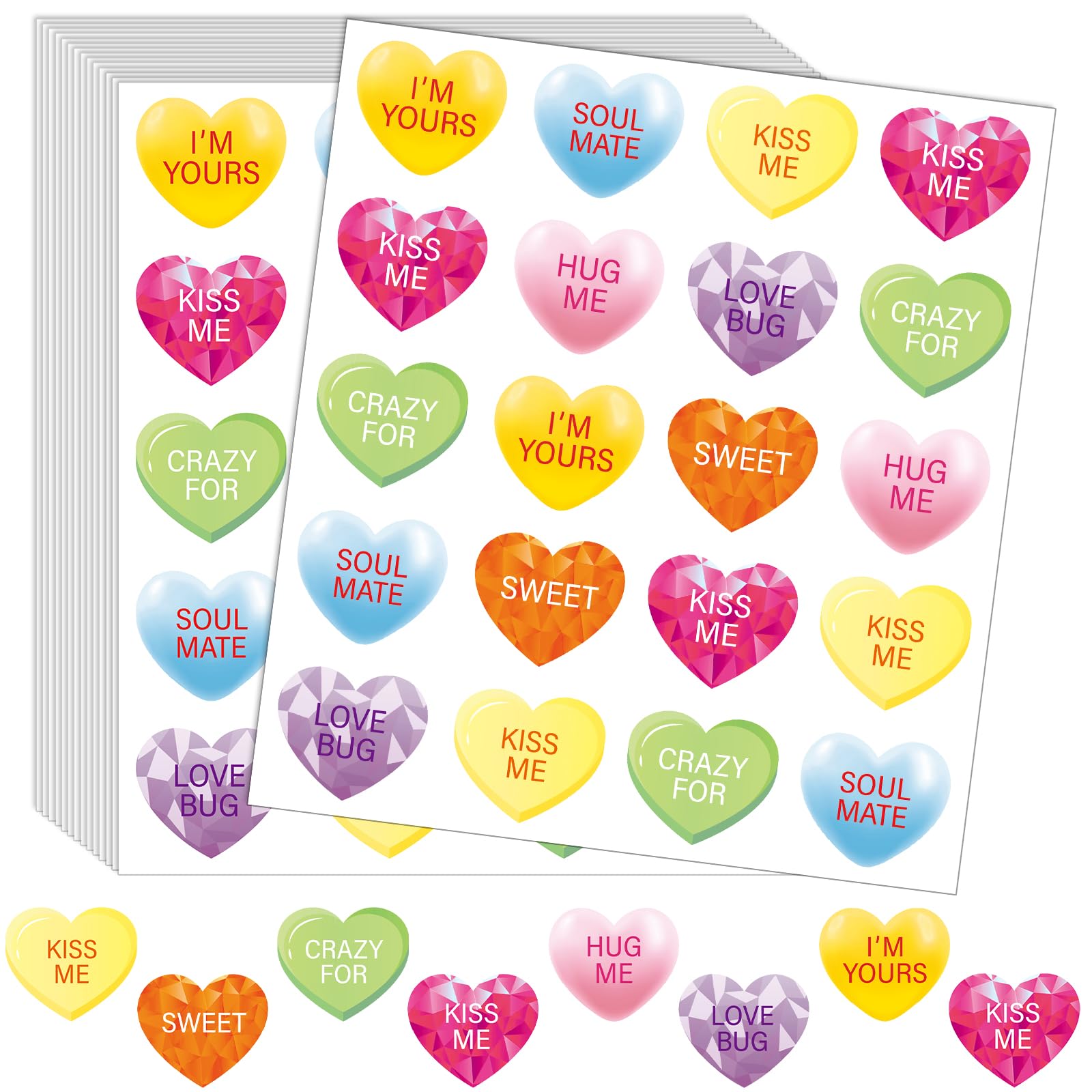 Amazon.com: Whaline 500Pcs Valentine's Day Conversation Heart Stickers ...