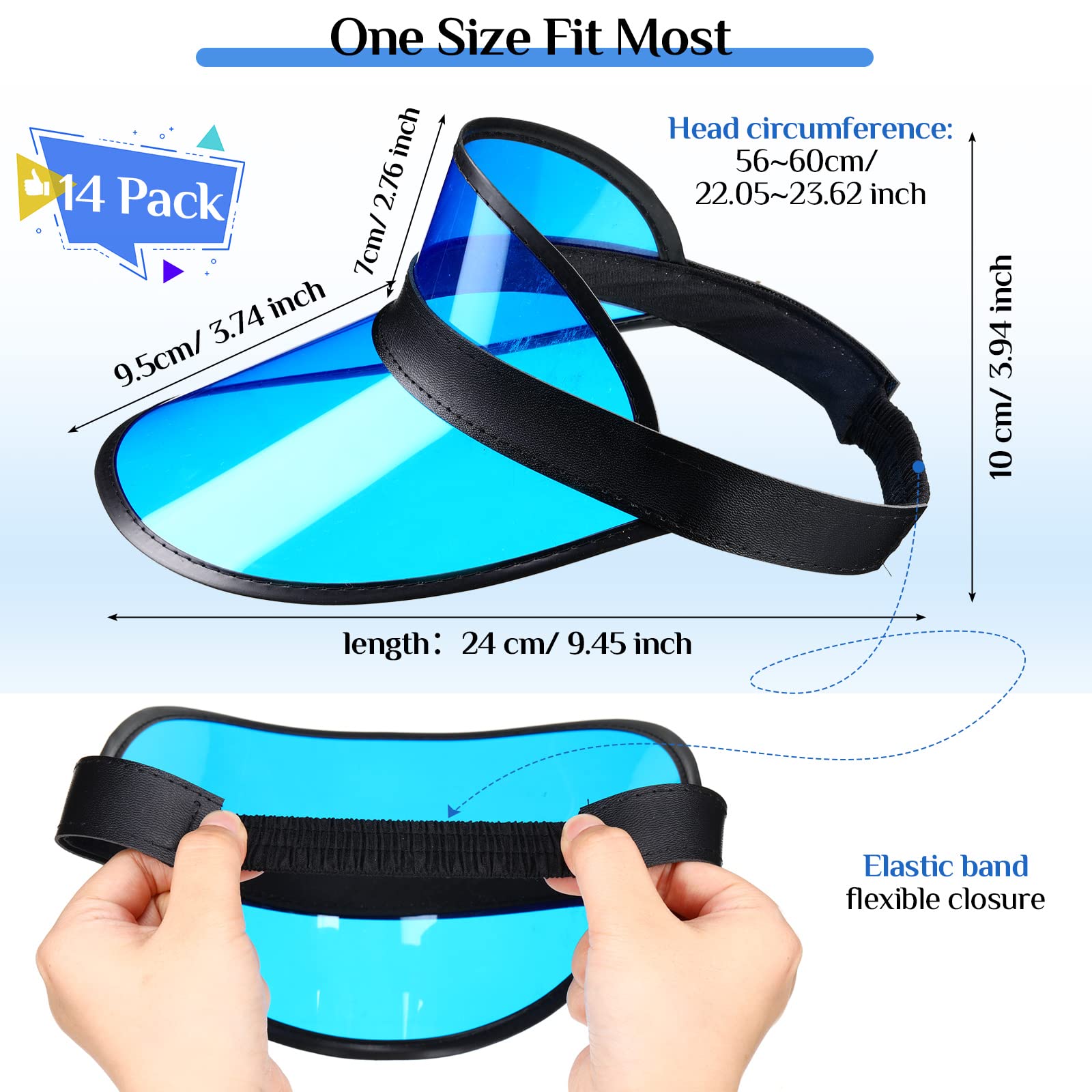 Snapklik.com : 14 Pack Unisex Sun Visors Plastic Clear Cap Candy Color ...