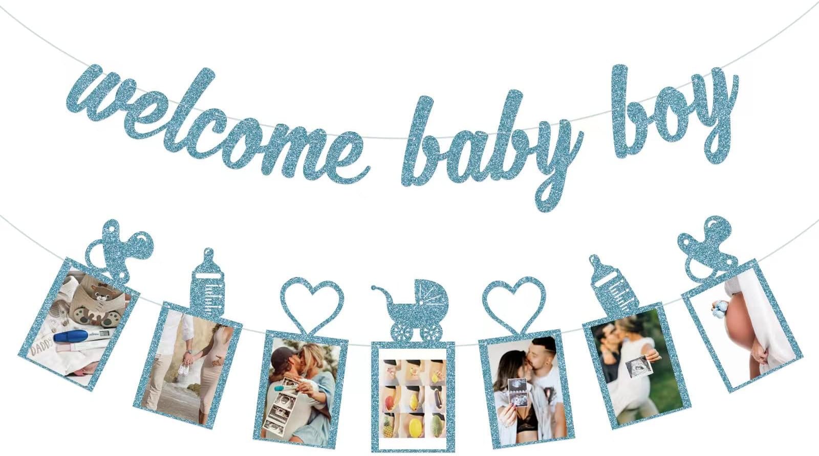 Amazon.com: Baby Shower Decorations for Boy - Welcome Baby Boy Banner ...