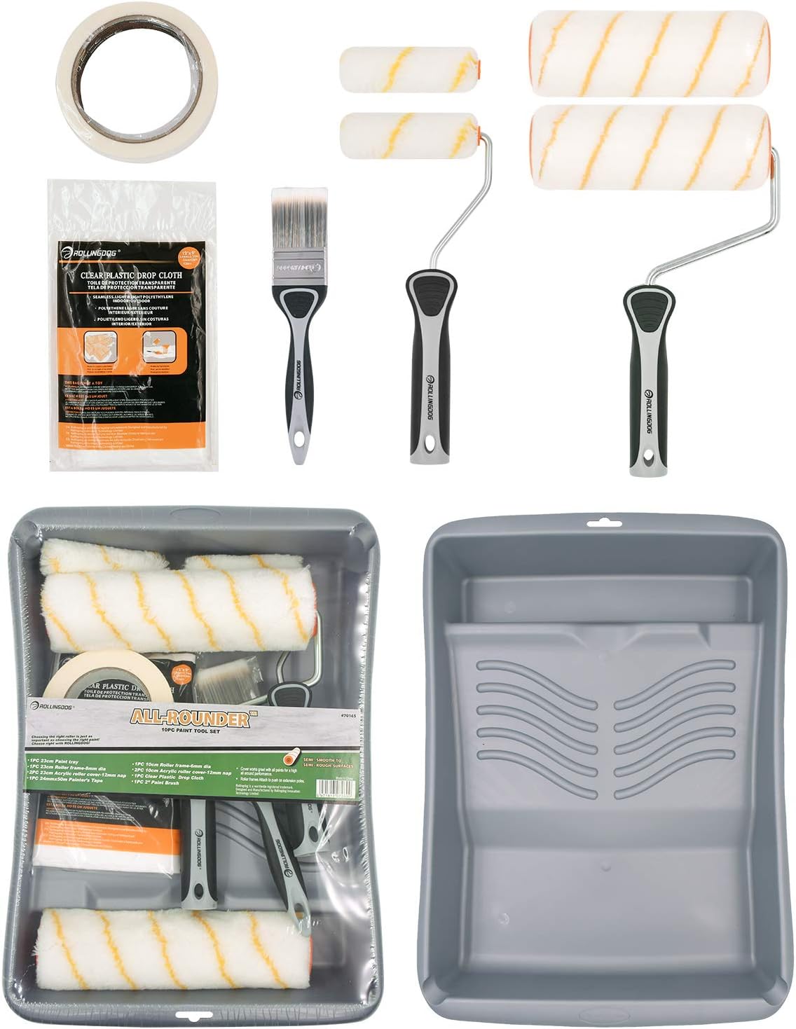 ROLLINGDOG 10PC Paint Roller Set Includes 9 Inch Paint Roller,Paint ...