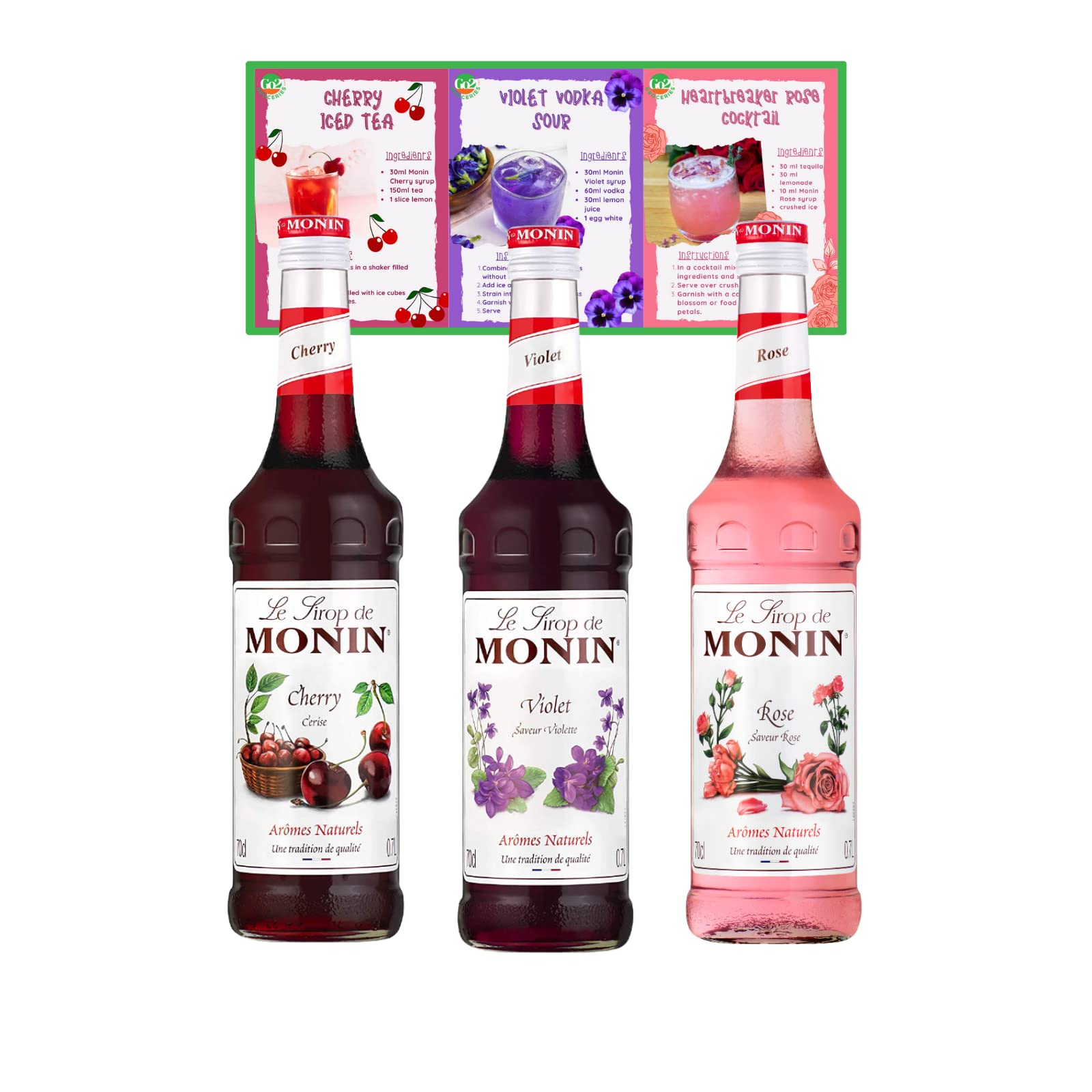 Buy Flavoured Cocktail Bundle Includes Monin Premium Cherry, Rose, and ...