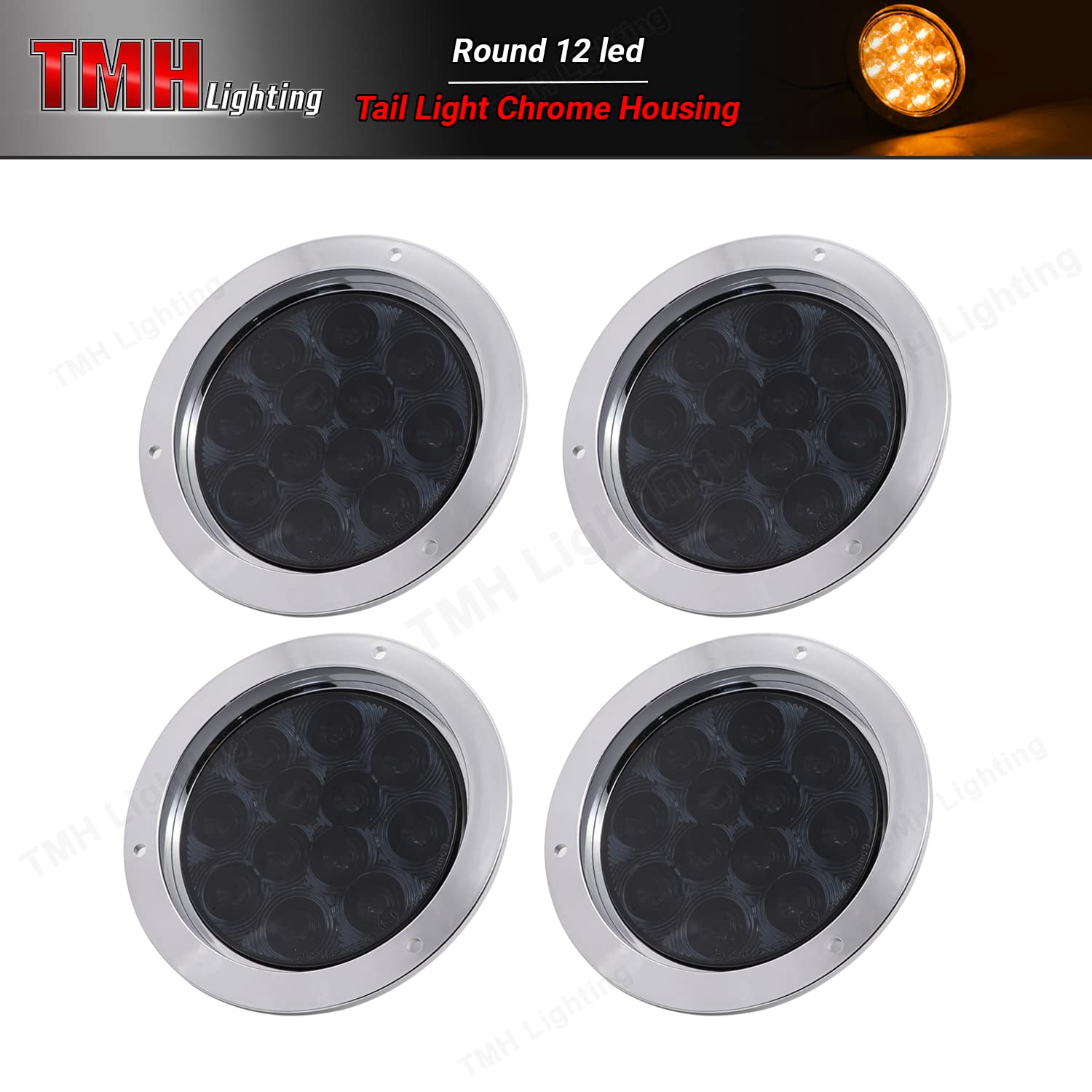 Snapklik.com : TMH 4 Pcs 4 Inch Smoked Lens Amber LED 12 Diodes Round ...