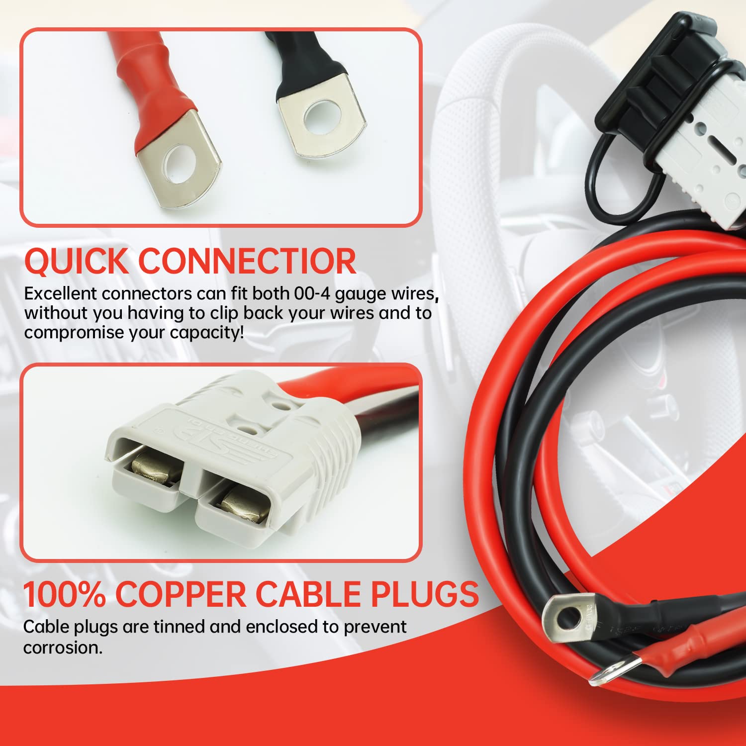 NOONE Booster Jumper Cables Heavy Duty 2/0 Gauge 30 FT 1500 AMP with ...