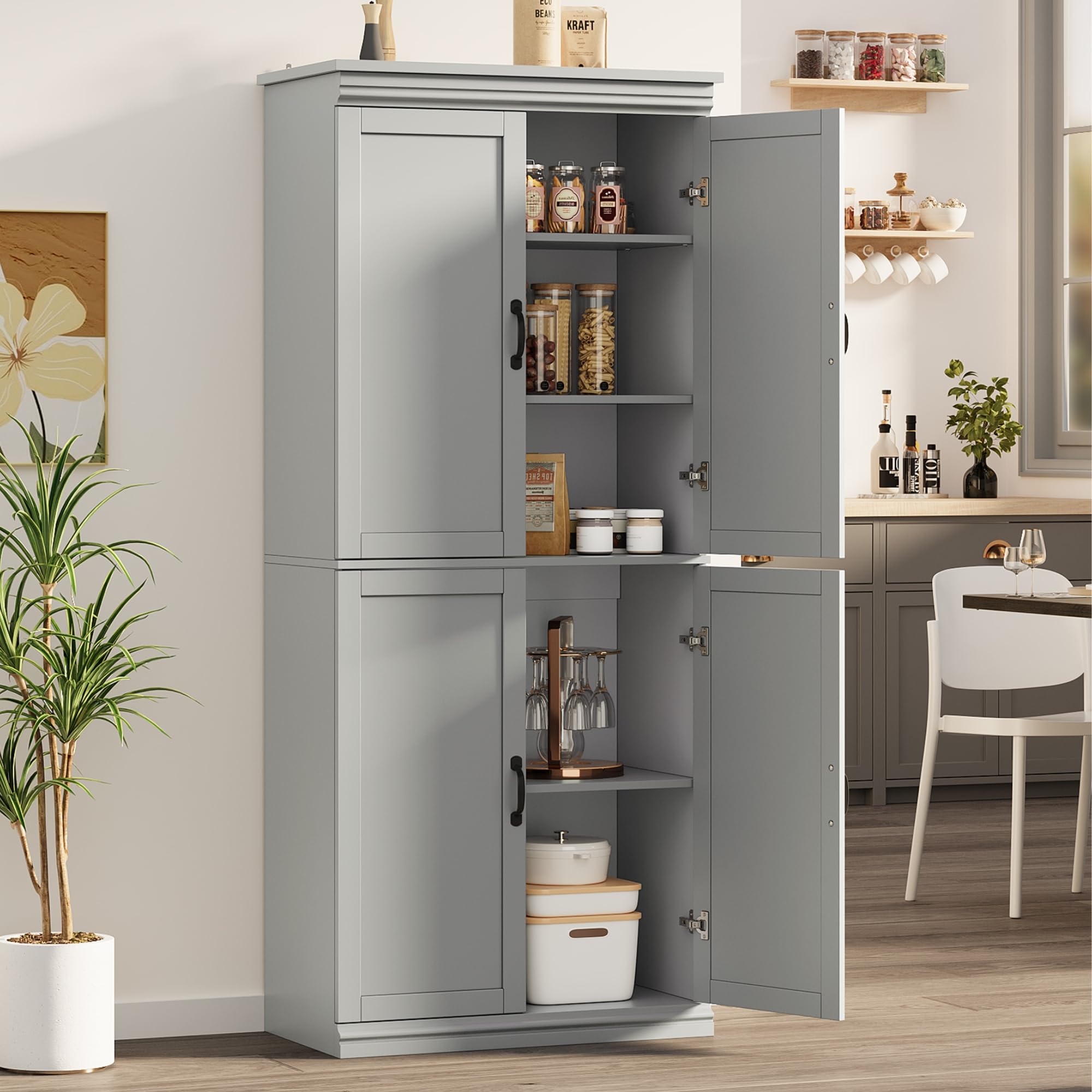 Kitchen Hutch Storage Cabinet Kitchen Pantry Cabinet With Microwave ...