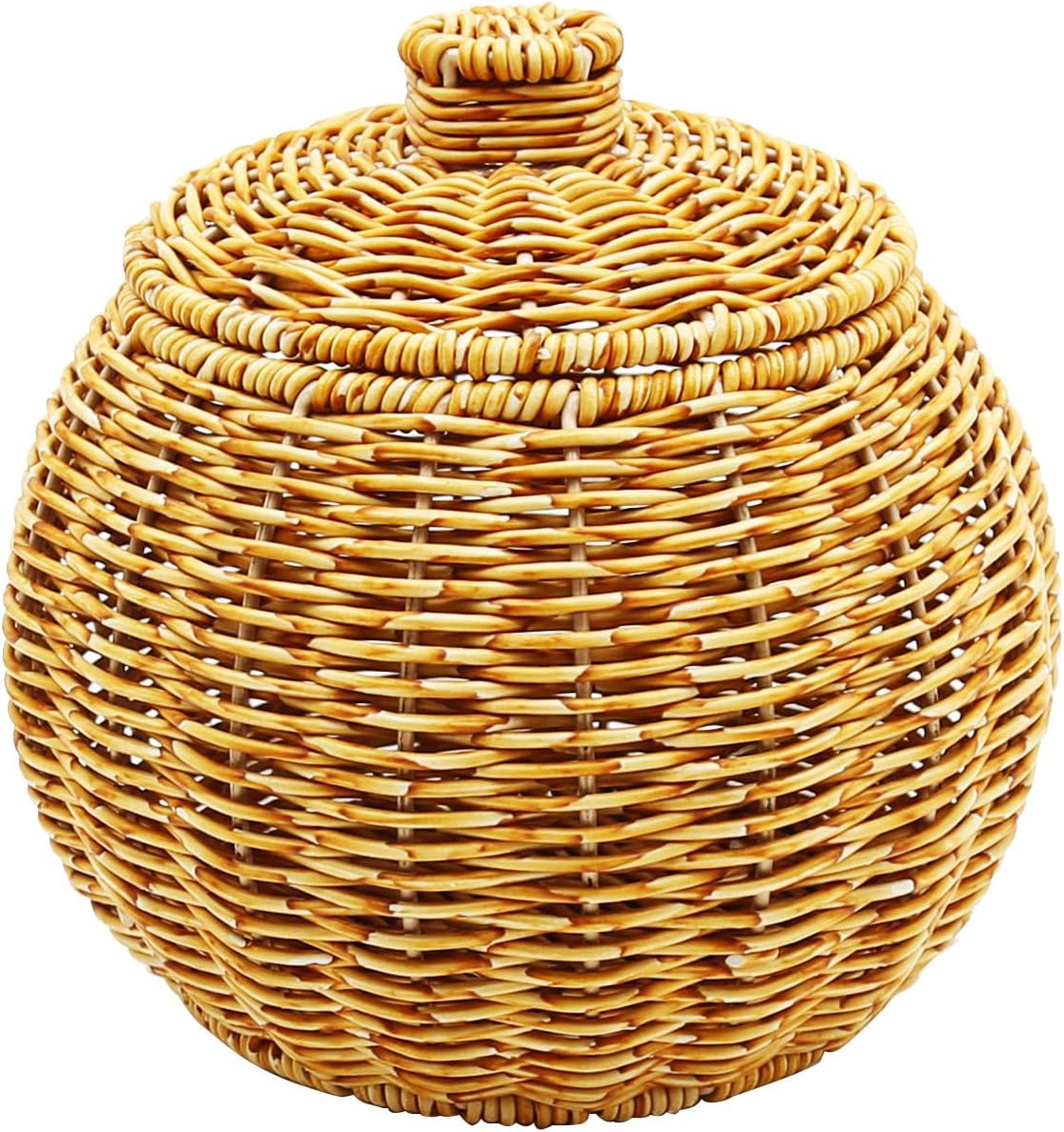 Amazon.com: Round Rattan Storage Basket with Lid Mini Rattan Seagrass ...