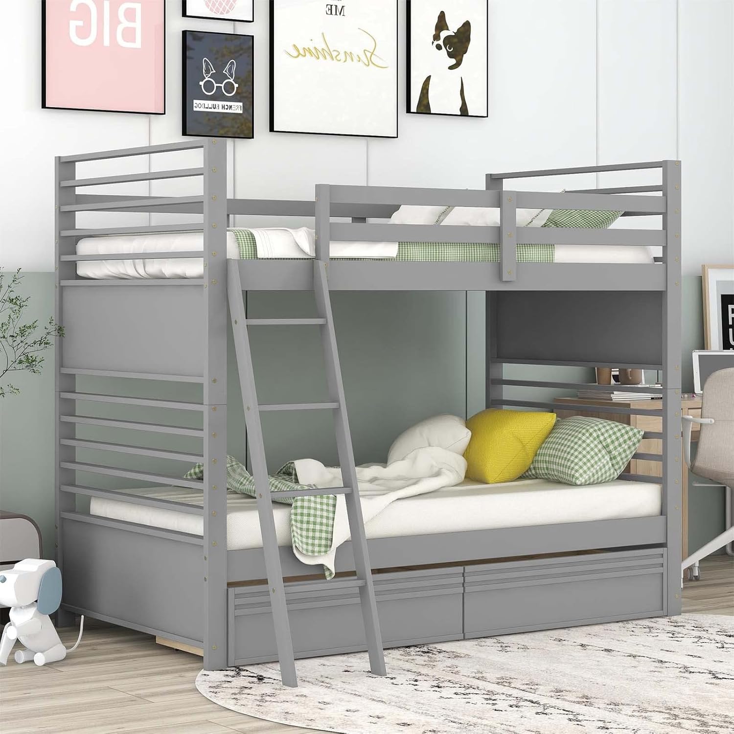 Amazon.com: Twin Over Twin Bunk Beds with 2 Storage Drawers and Ladder ...