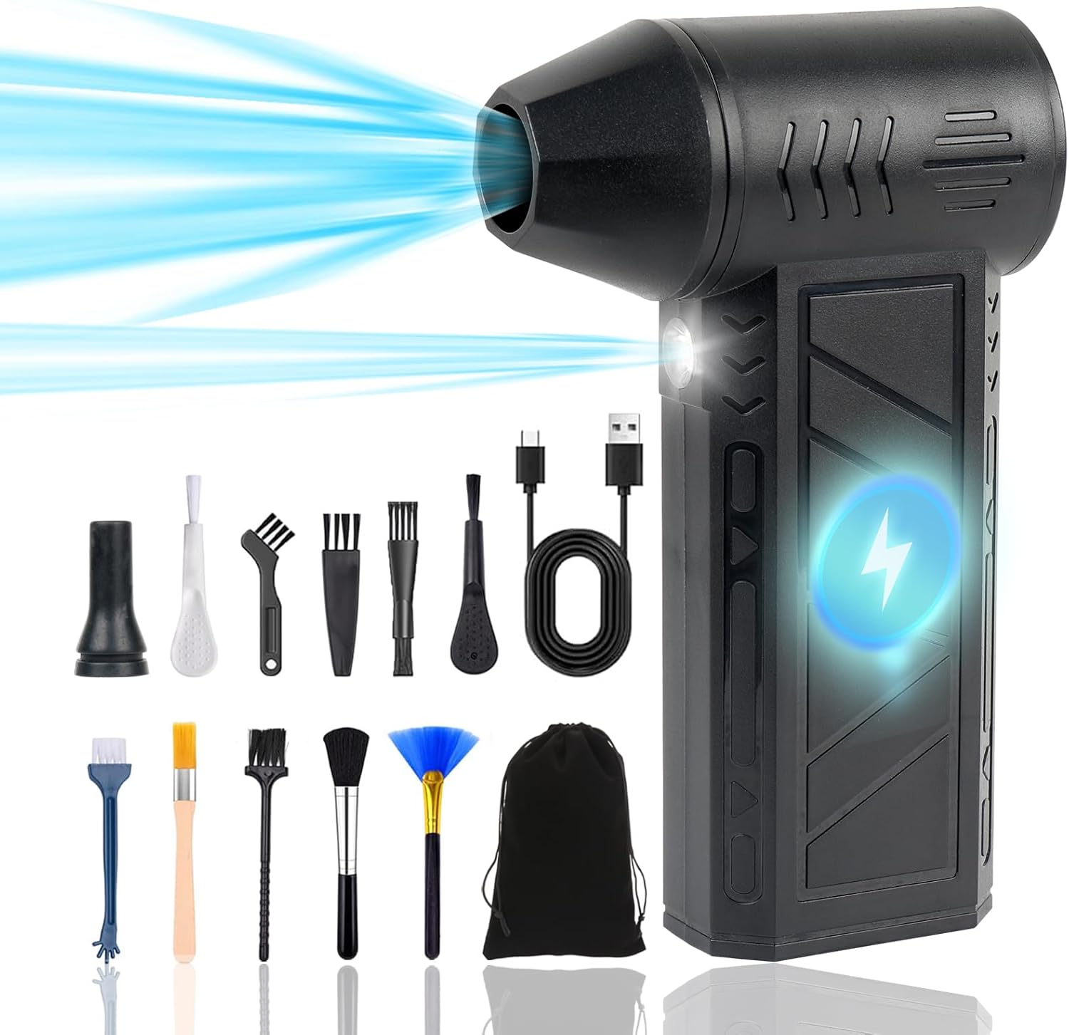 Compressed Air Duster with Flashlight, 130000RPM Air Blower for PC ...