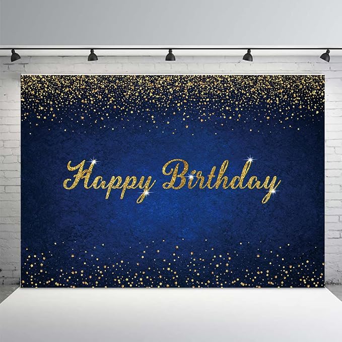 Amazon.com : MEHOFOND Blue and Gold Happy Birthday Backdrop Royal Blue ...